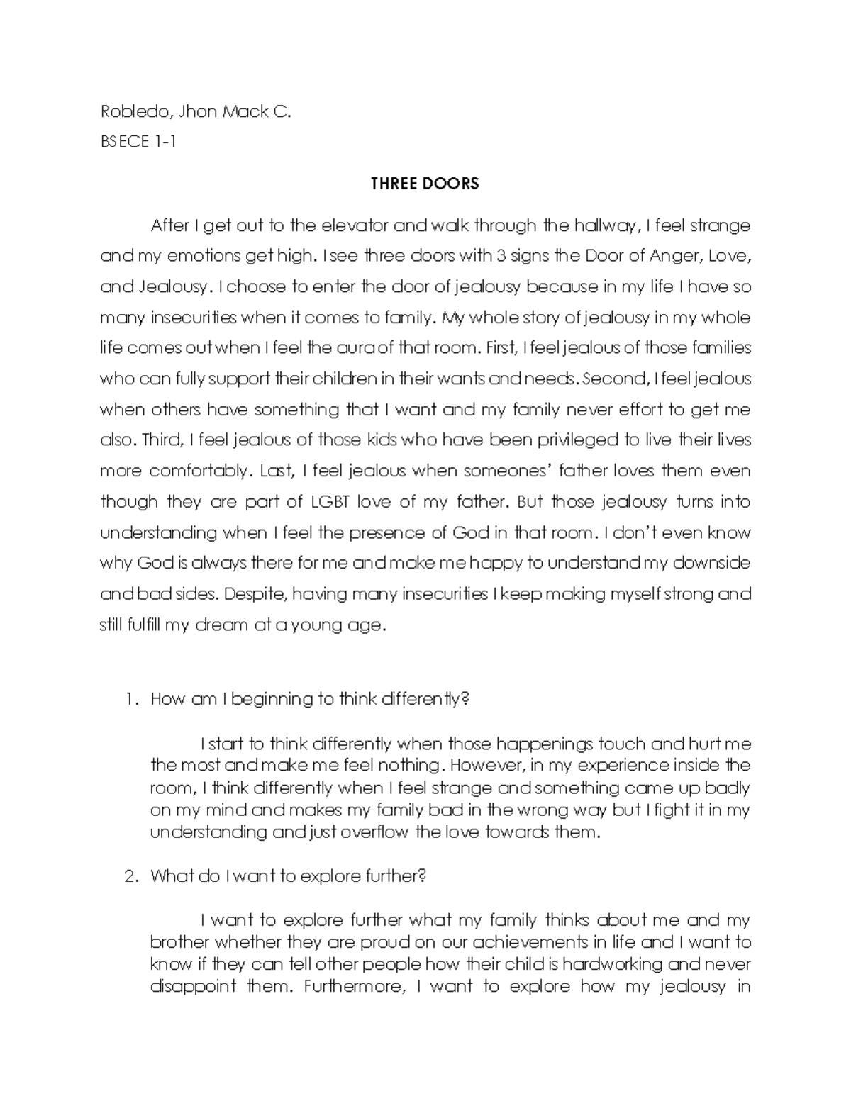 Robledo UTS Three Doors - Robledo, Jhon Mack C. BSECE 1- THREE DOORS ...