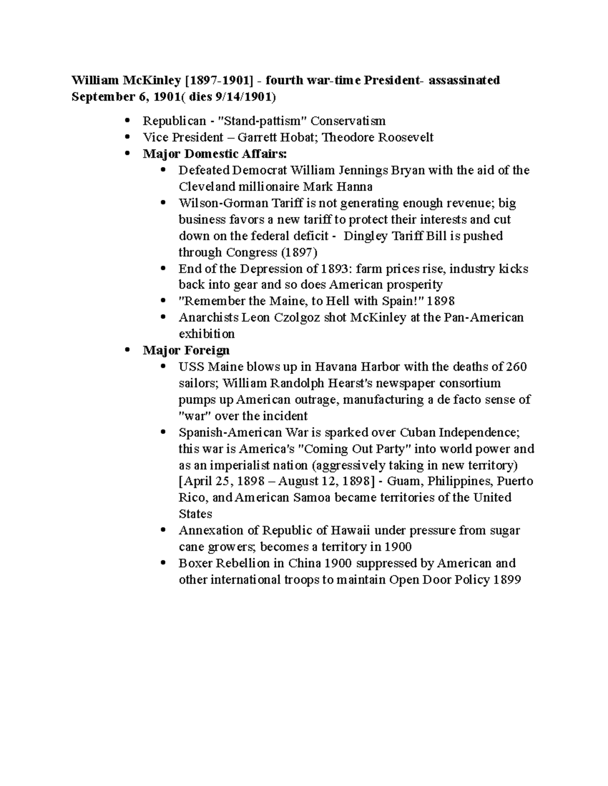 William McKinley - Studocu