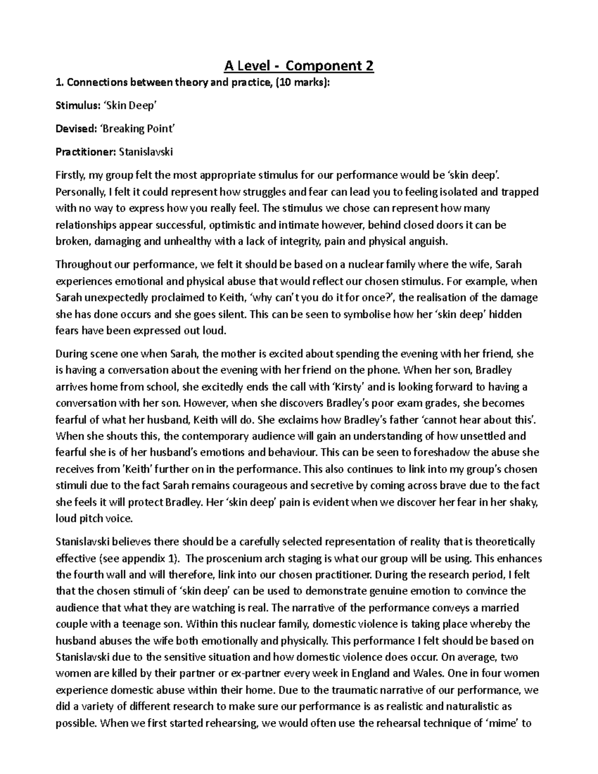 Component 2 A Drama Performance Evaluation - A Level - Component 2 1 ...