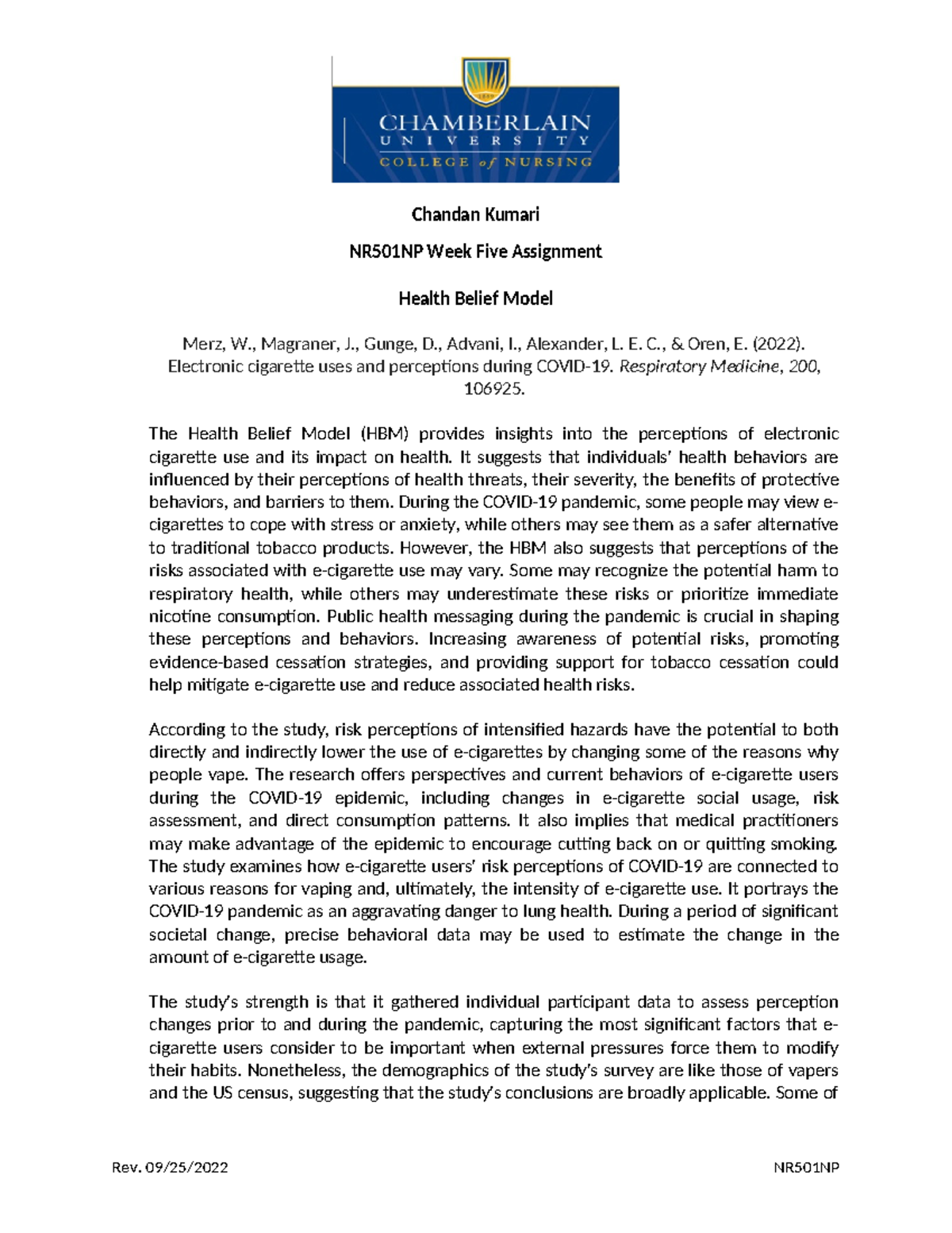 Kumari NR 501NP Week 5 Assignment Template 2024 - Chandan Kumari ...