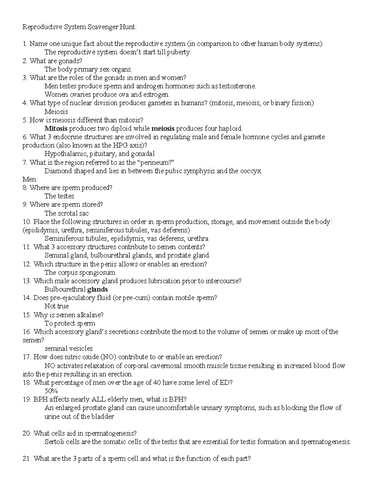 Reproductive System Scavenger Hunt - Reproductive System Scavenger Hunt ...