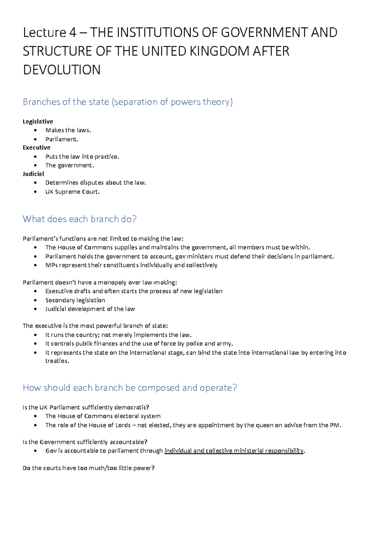The Institutions of Government and Structure of the United Kingdom ...