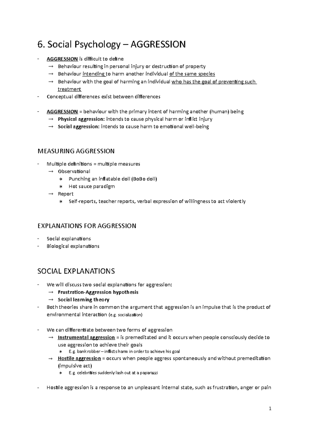 6. Social Psychology - Aggression (N) - PSYU912 - Stirling - Studocu