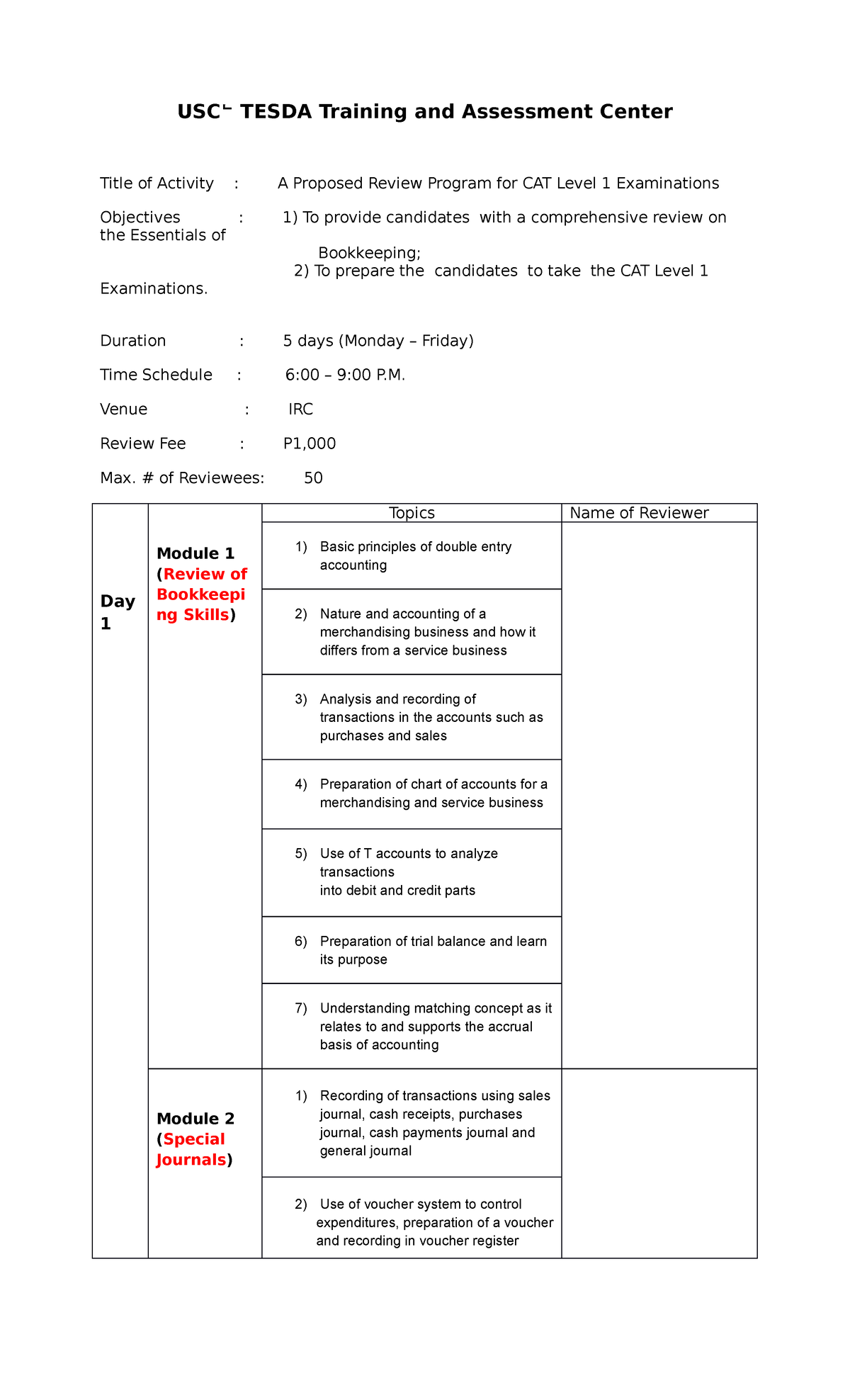Kupdf - Propose Review for CAT - USC TESDA Training and Assessment ...