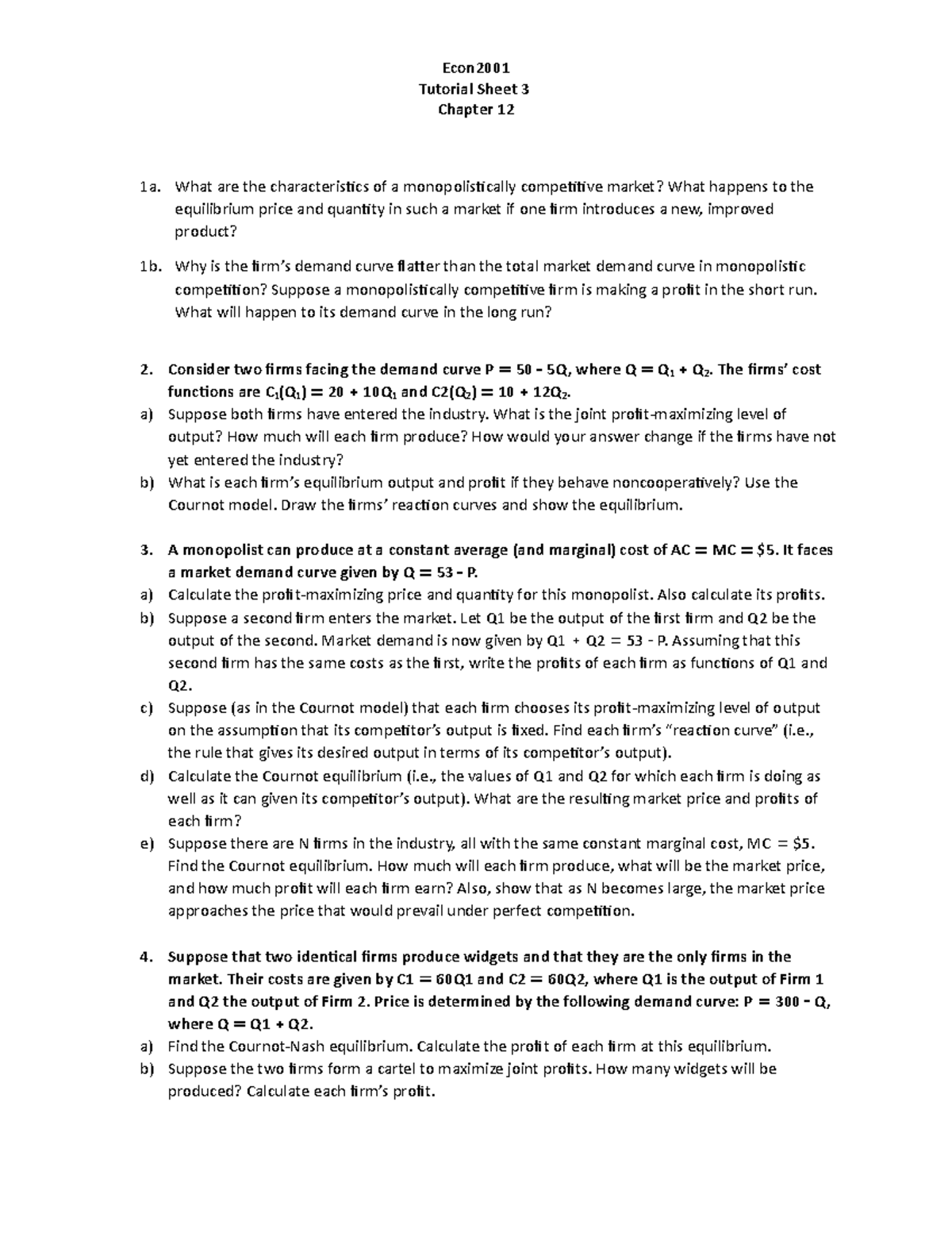 TS3 - 2020 - micro economics questions - Econ Tutorial Sheet 3 Chapter ...