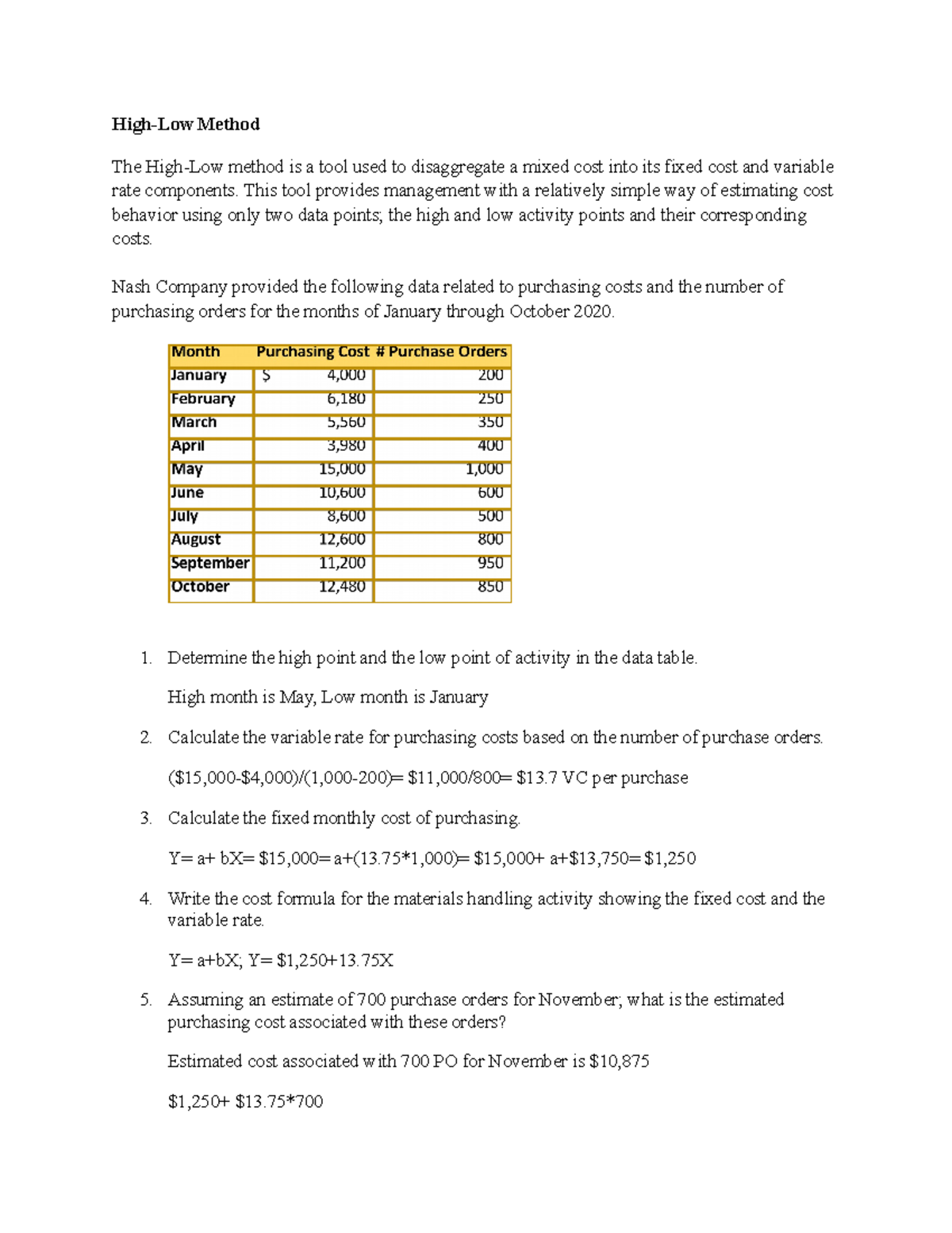 ACC 602 High Low Activity - High-Low Method The High-Low method is a ...