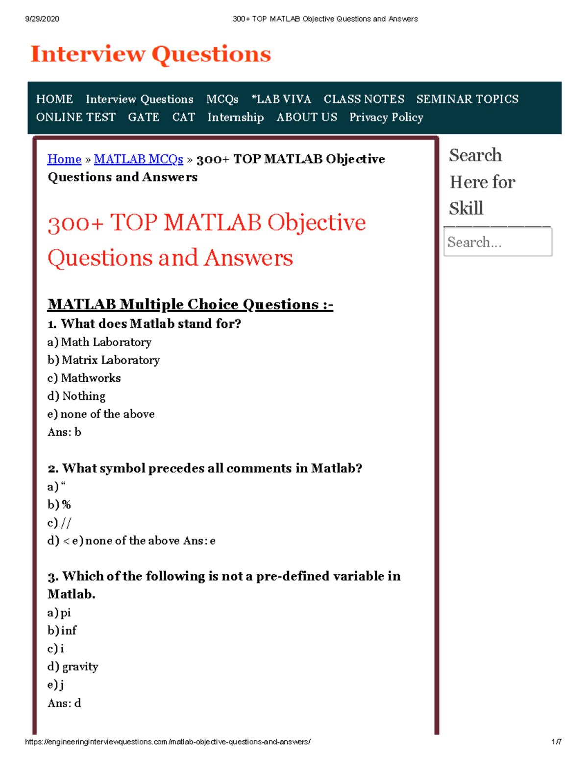 300 TOP Matlab Objective Questions and Answers - Home » MATLAB MCQs ...