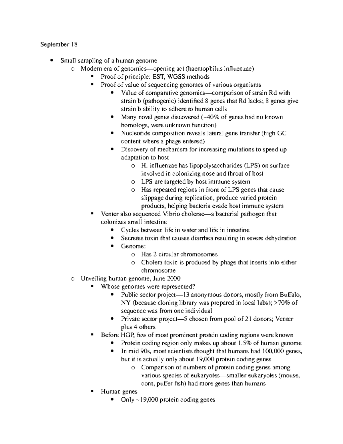 Human Genome - September 18 Small sampling of a human genome o Modern ...
