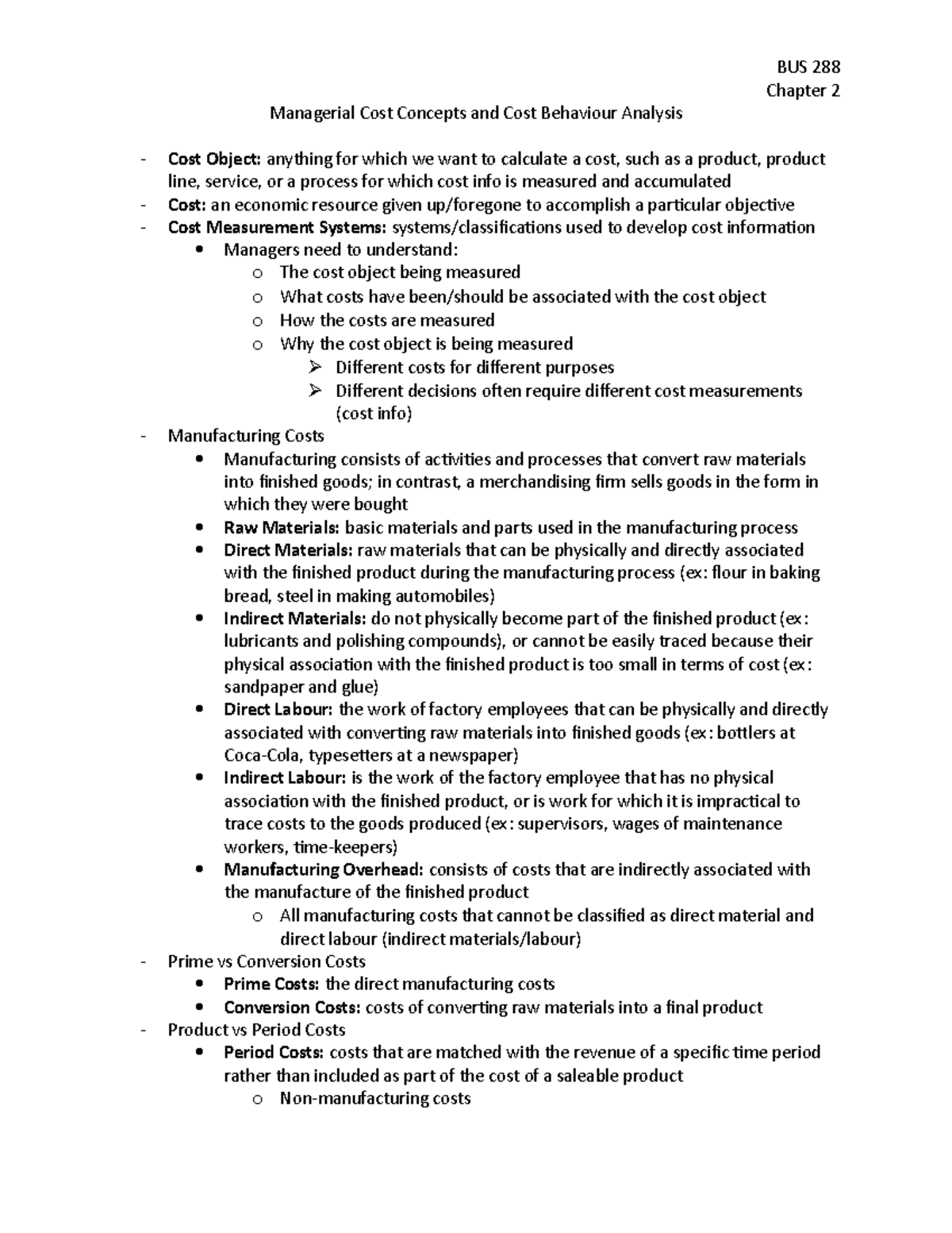 Chapter 2 - Summary Managerial Accounting: Tools for Business Decision ...