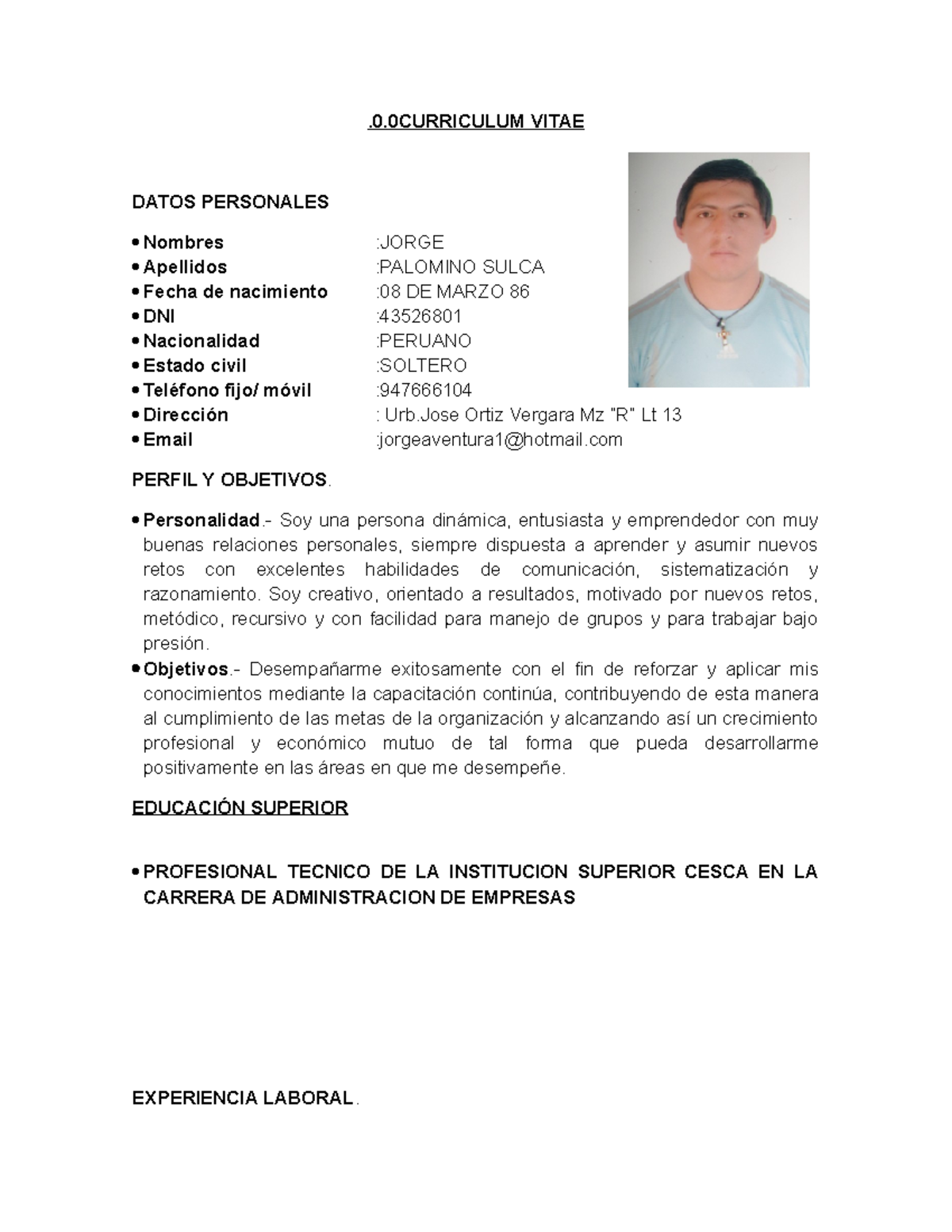 Curriculum Vitae - actual 2022 jorge - .0 VITAE DATOS PERSONALES ...