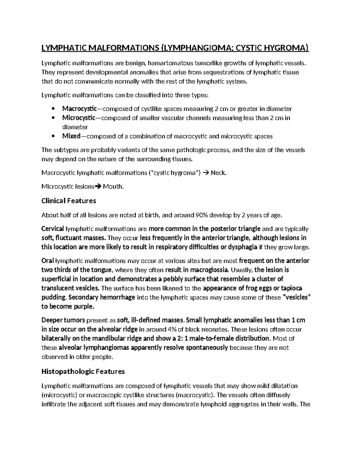 Lymphatic Malformations - LYMPHATIC MALFORMATIONS (LYMPHANGIOMA; CYSTIC ...