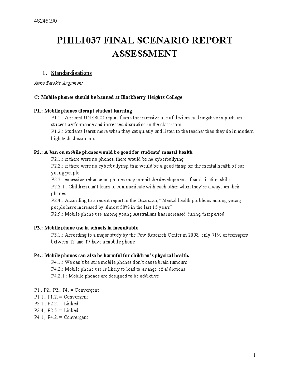 PHIL1037 Final Scenario Report Assessment - PHIL1037 FINAL SCENARIO ...