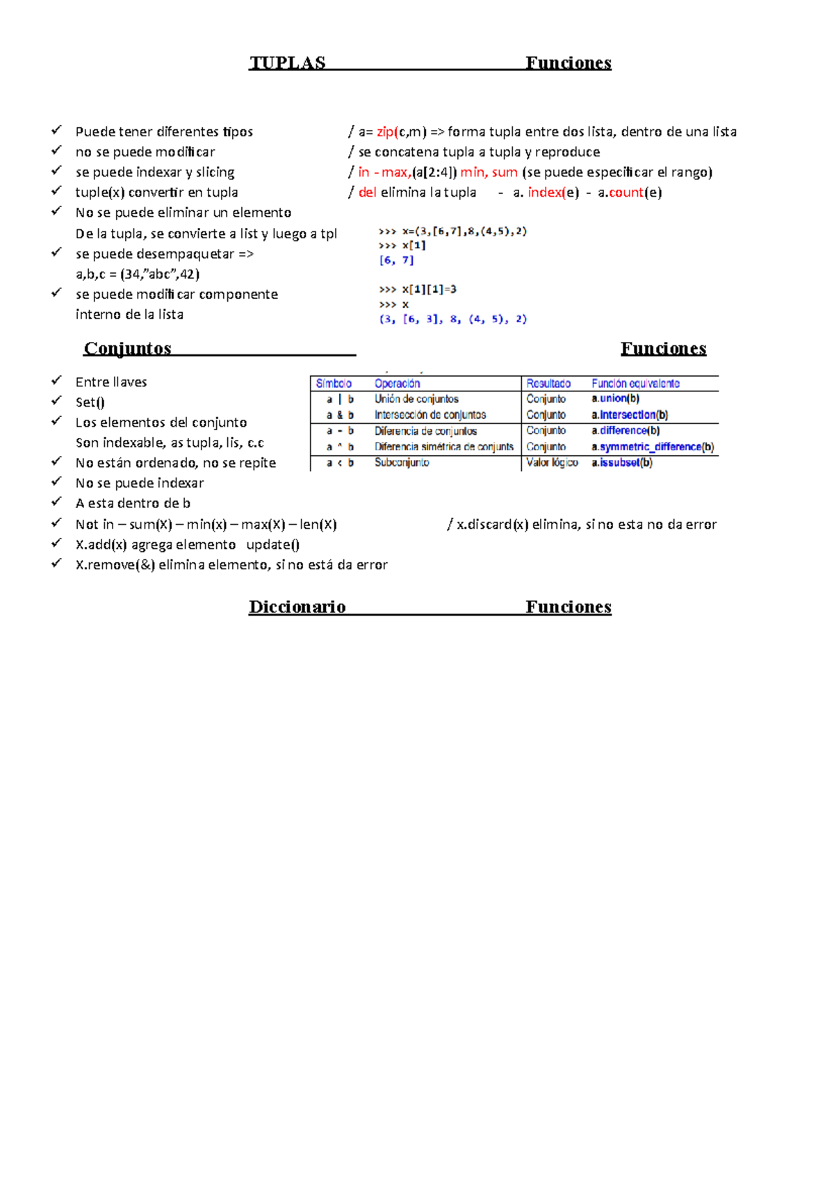 Tuplas Funciones - TUPLAS Funciones Puede tener diferentes tipos / a ...