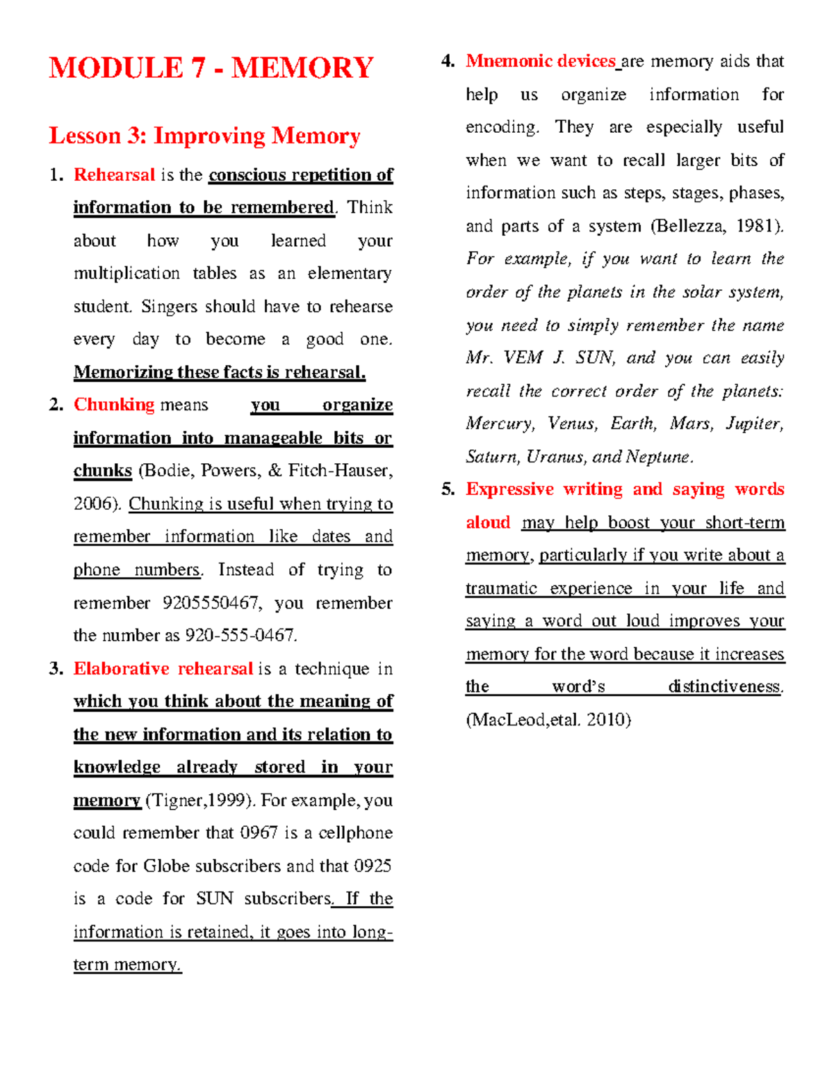 Module 7 - Lesson 3 - I hope it will help you. - MODULE 7 - MEMORY ...