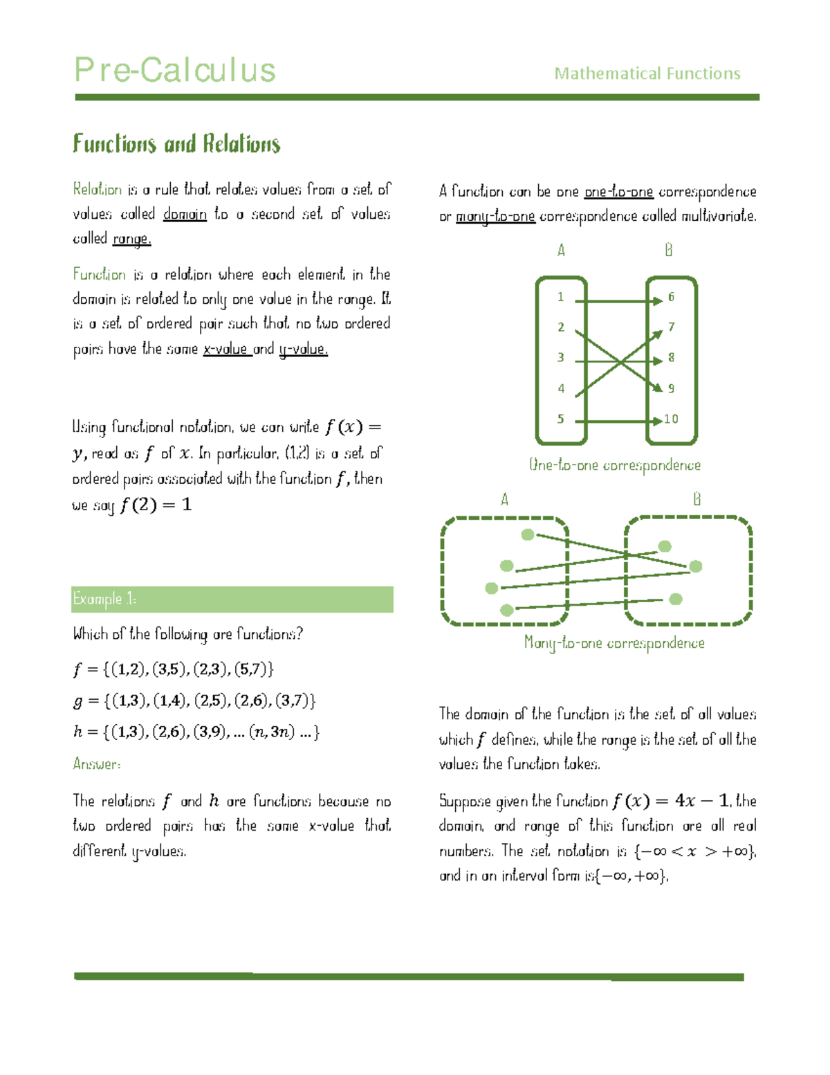 Functions and Relations Study Guide - P re-Cal cul us Mathematical ...