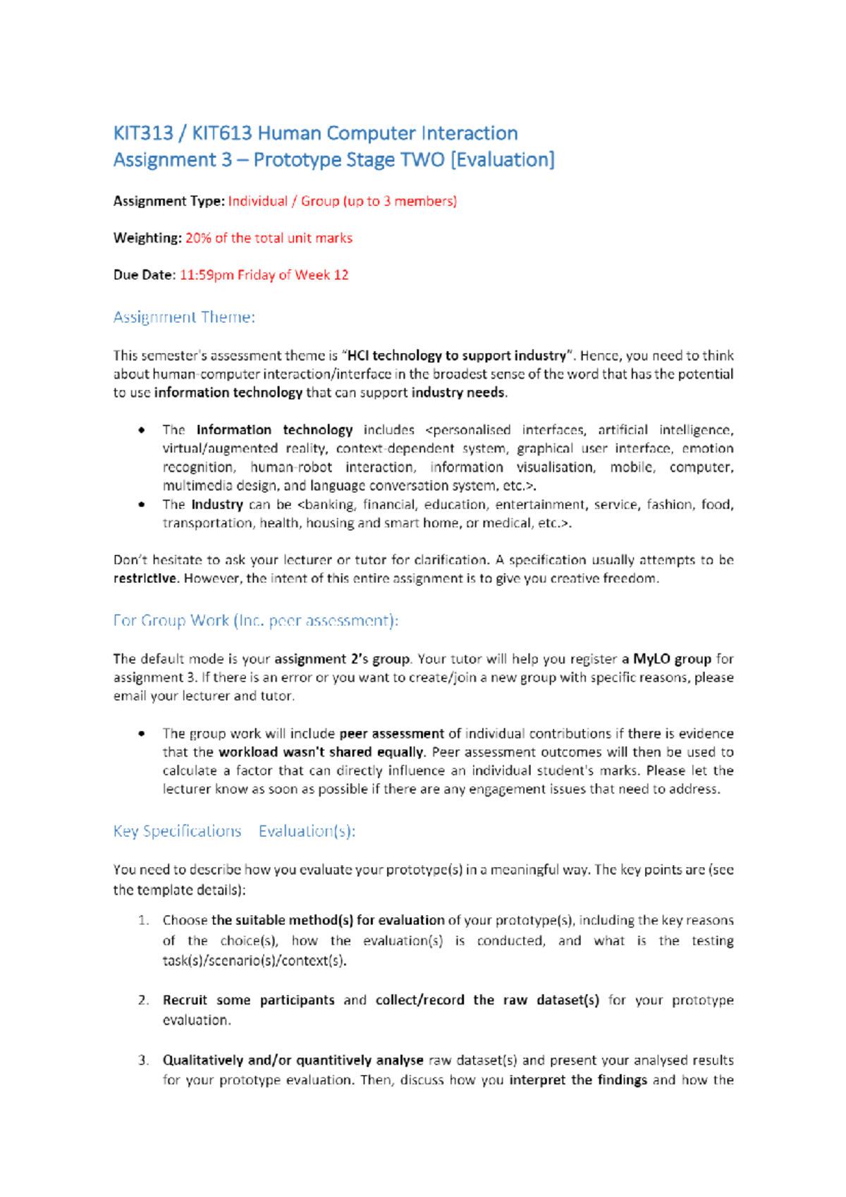 Assignment 3 - Prototype Stage TWO (Evaluation) [2021] - KIT313 KIT613 Human Computer ...