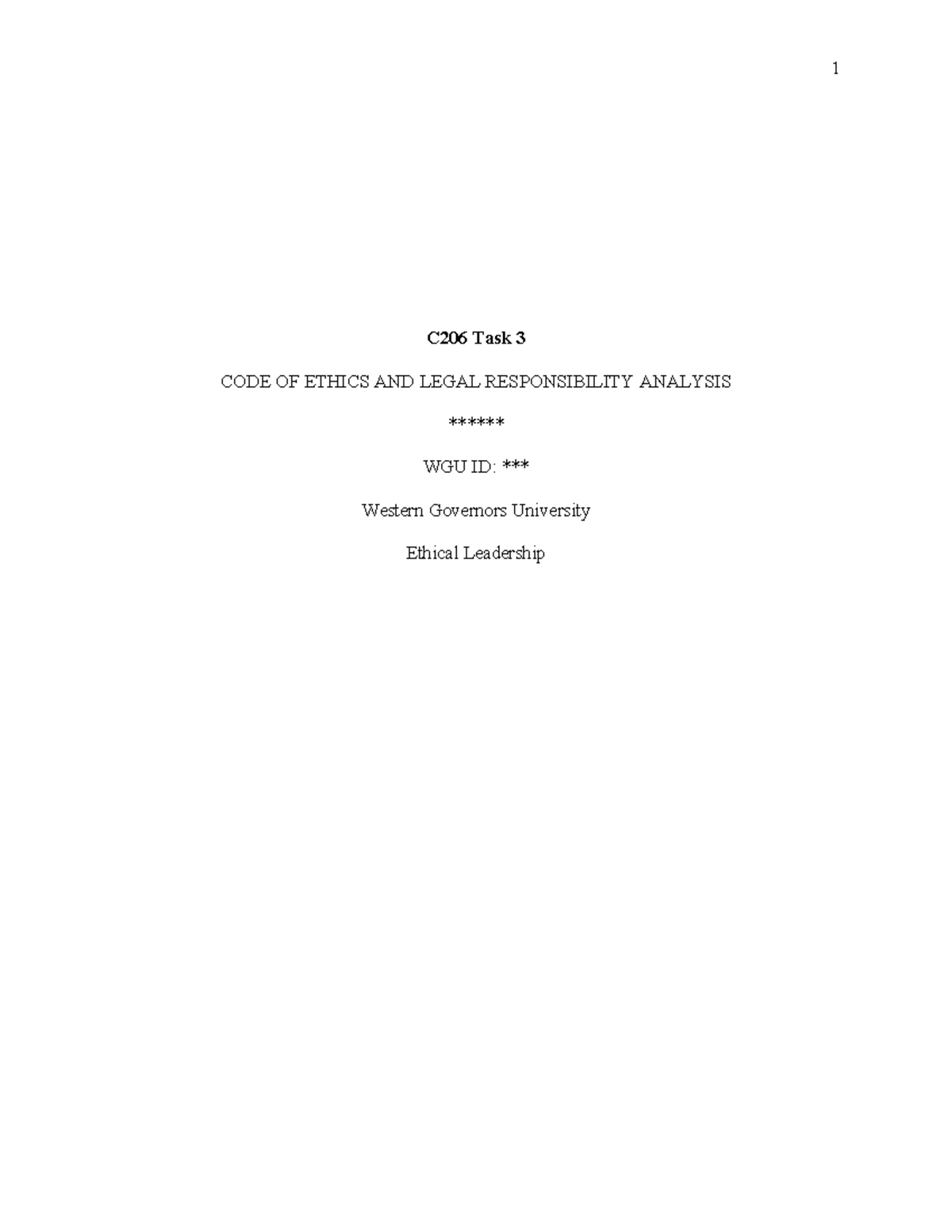 C206 Task 3-PASS - 1 C206 Task 3 CODE OF ETHICS AND LEGAL ...