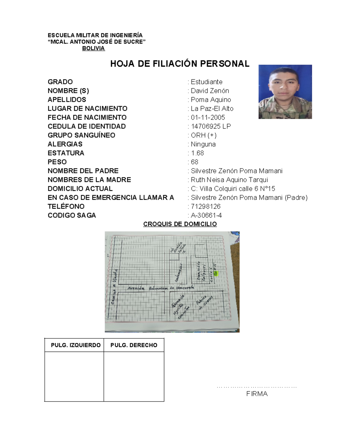 David Zenón Poma Aquino. 4 Patrulla - ESCUELA MILITAR DE INGENIERÍA ...
