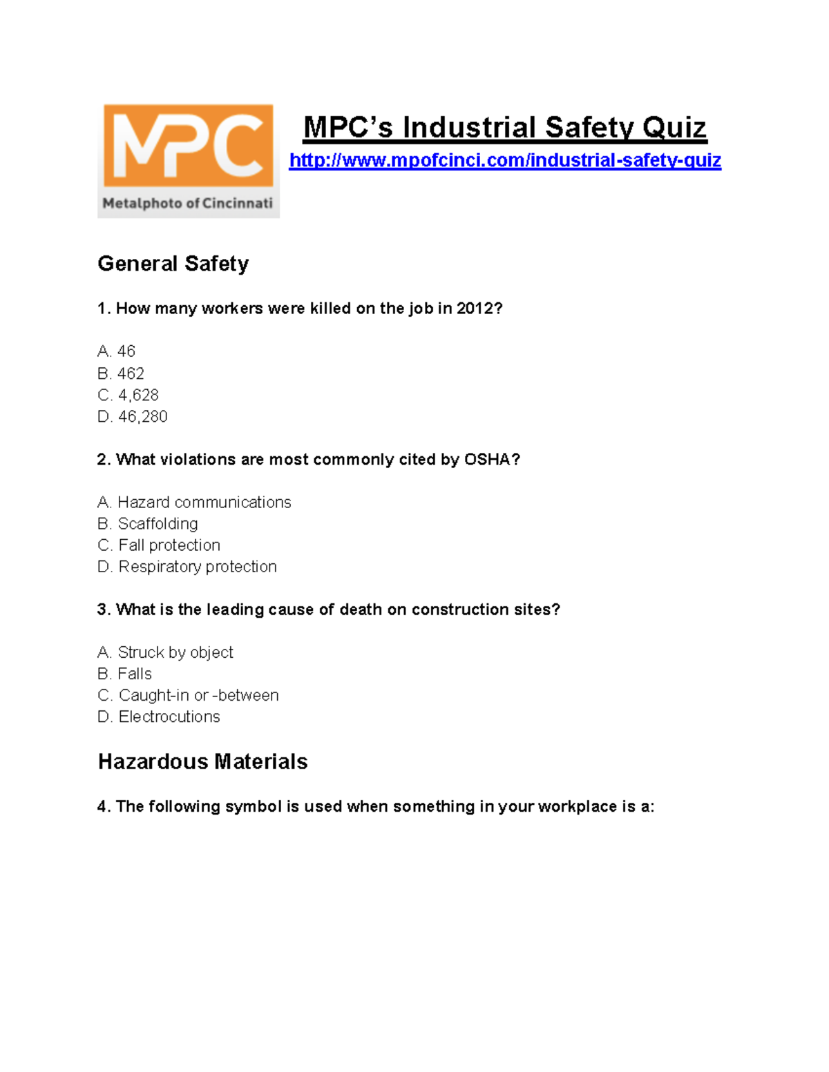 Industrial-safety-quiz by-metalphoto-of-cinci - General Safety 1. How ...
