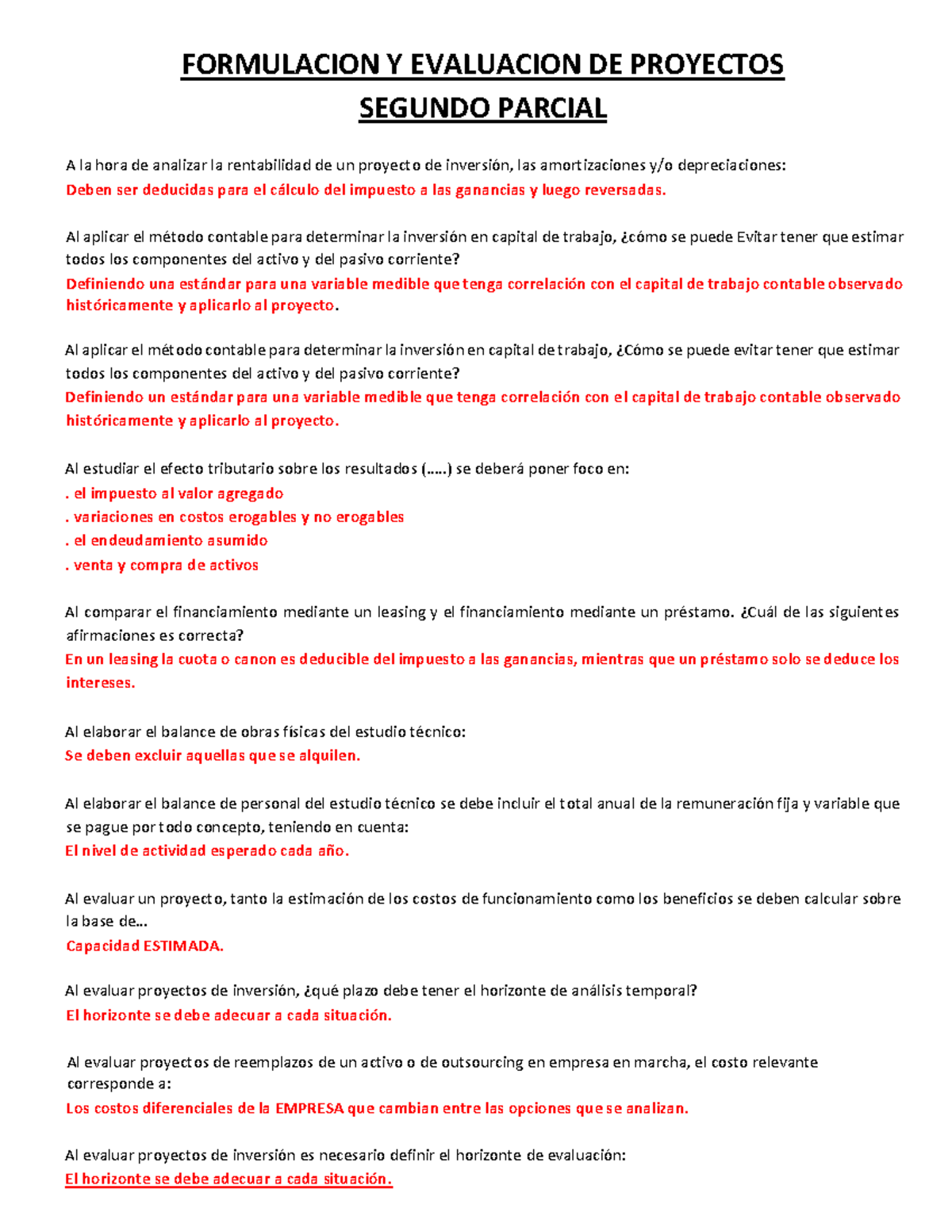 2do Parcial Formulacion y evaluacion de proyectos - FORMULACION Y EVALUACION DE PROYECTOS ...
