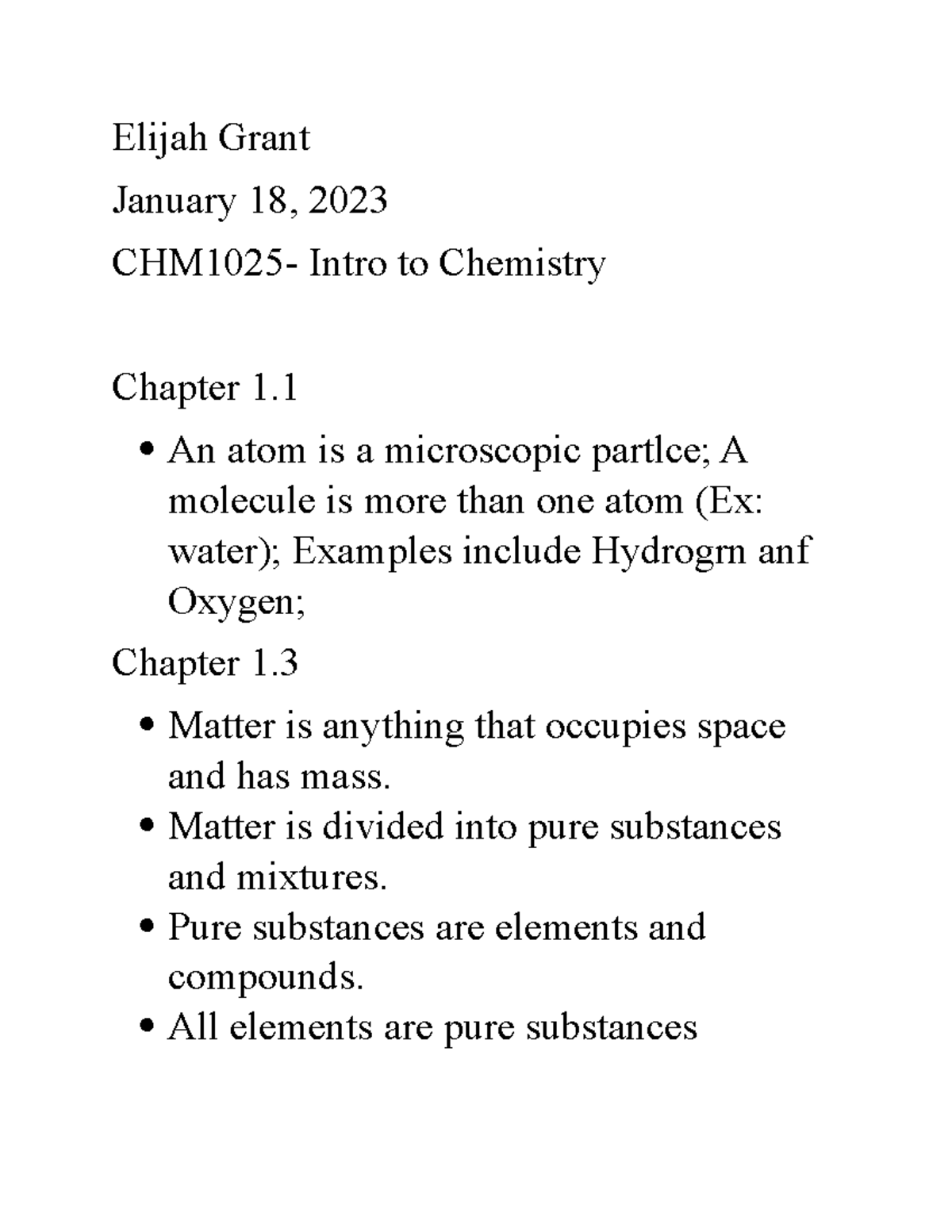 Notes For January 18 Elijah Grant January 18 2023 Chm1025 Intro To