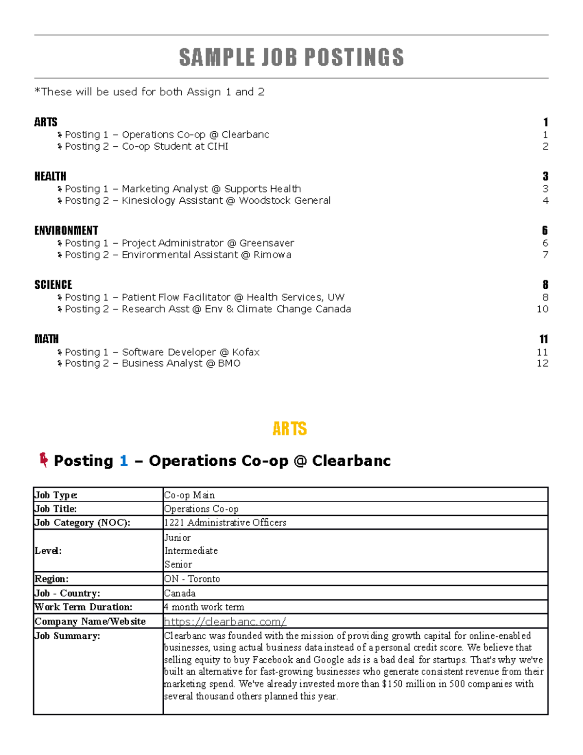 Pd1 sample job postings for assignment 1 and 2 - SAMPLE JOB POSTINGS ...