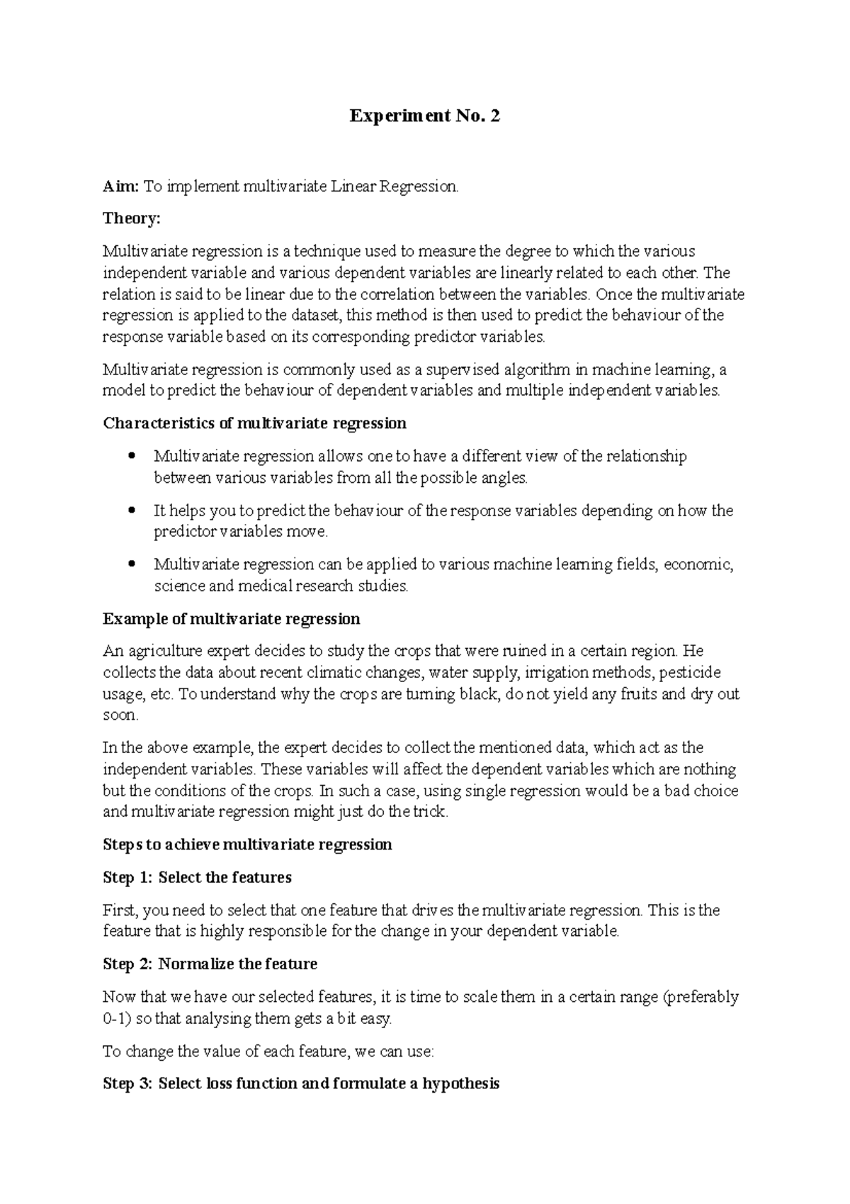 Exp 2 - Mumbai University - Machine Learning Lab Practical - Experiment 2 - Experiment No. 2 Aim ...