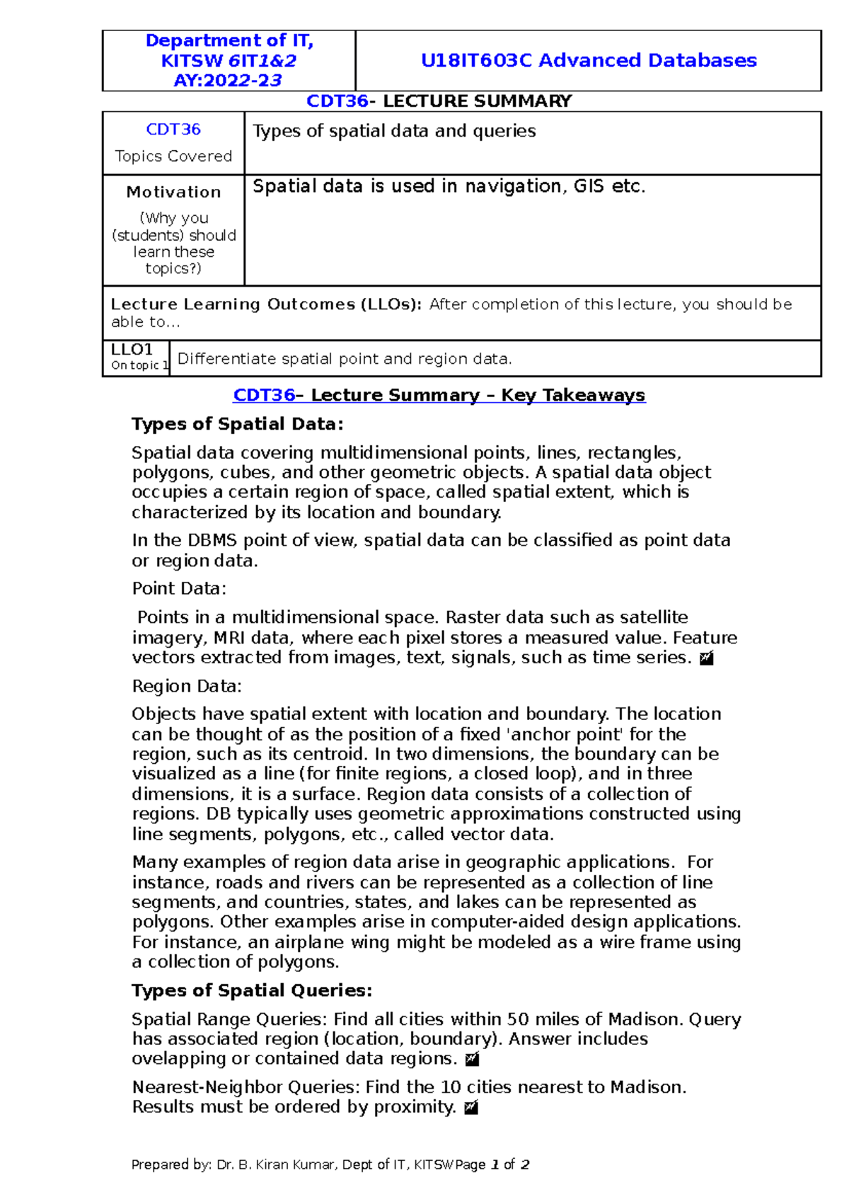 Advanced Database-6 - notes - Department of IT, KITSW 6 IT1& AY:202 2 ...