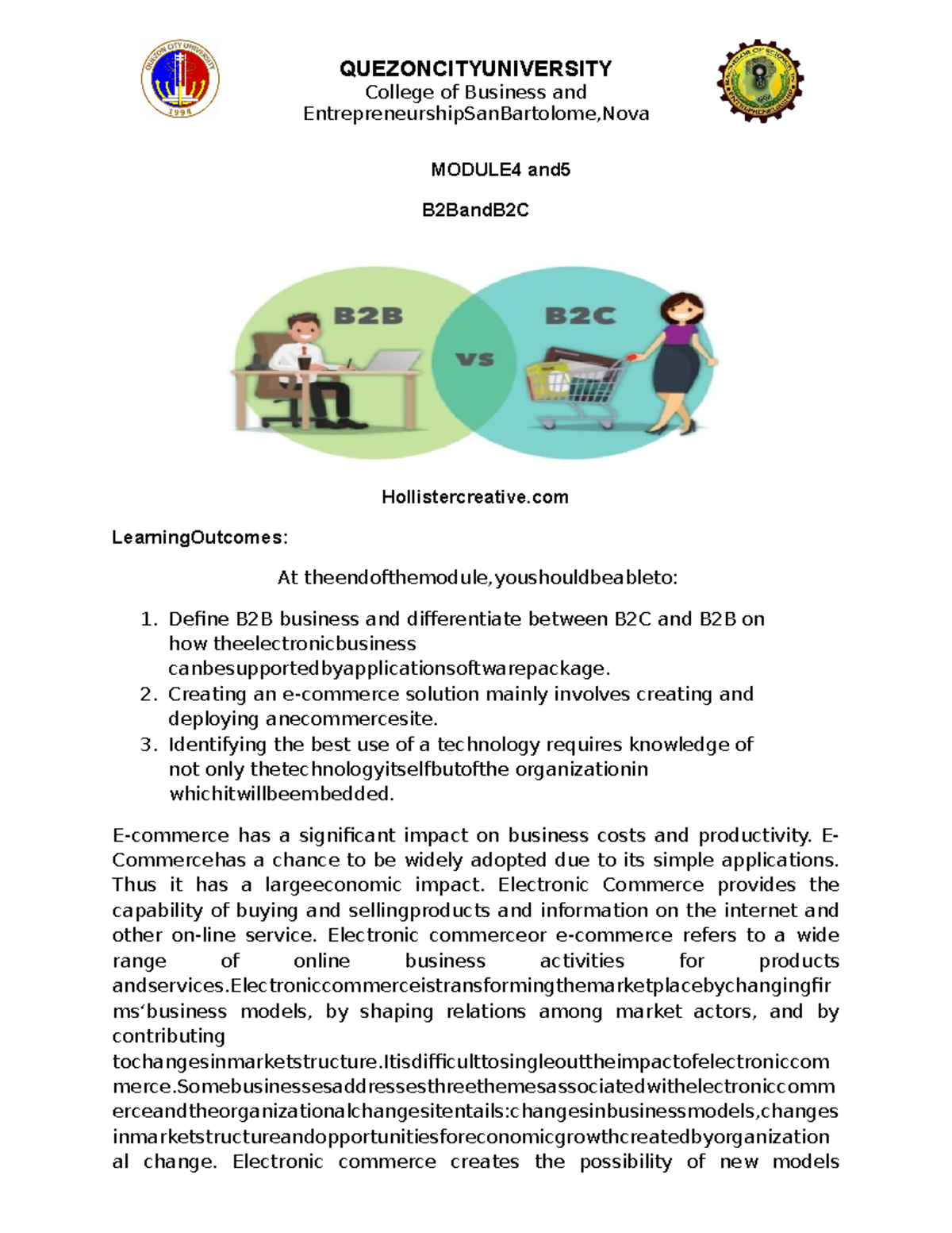 E Commerce Lecture Note Quezoncityuniversity College Of Business And