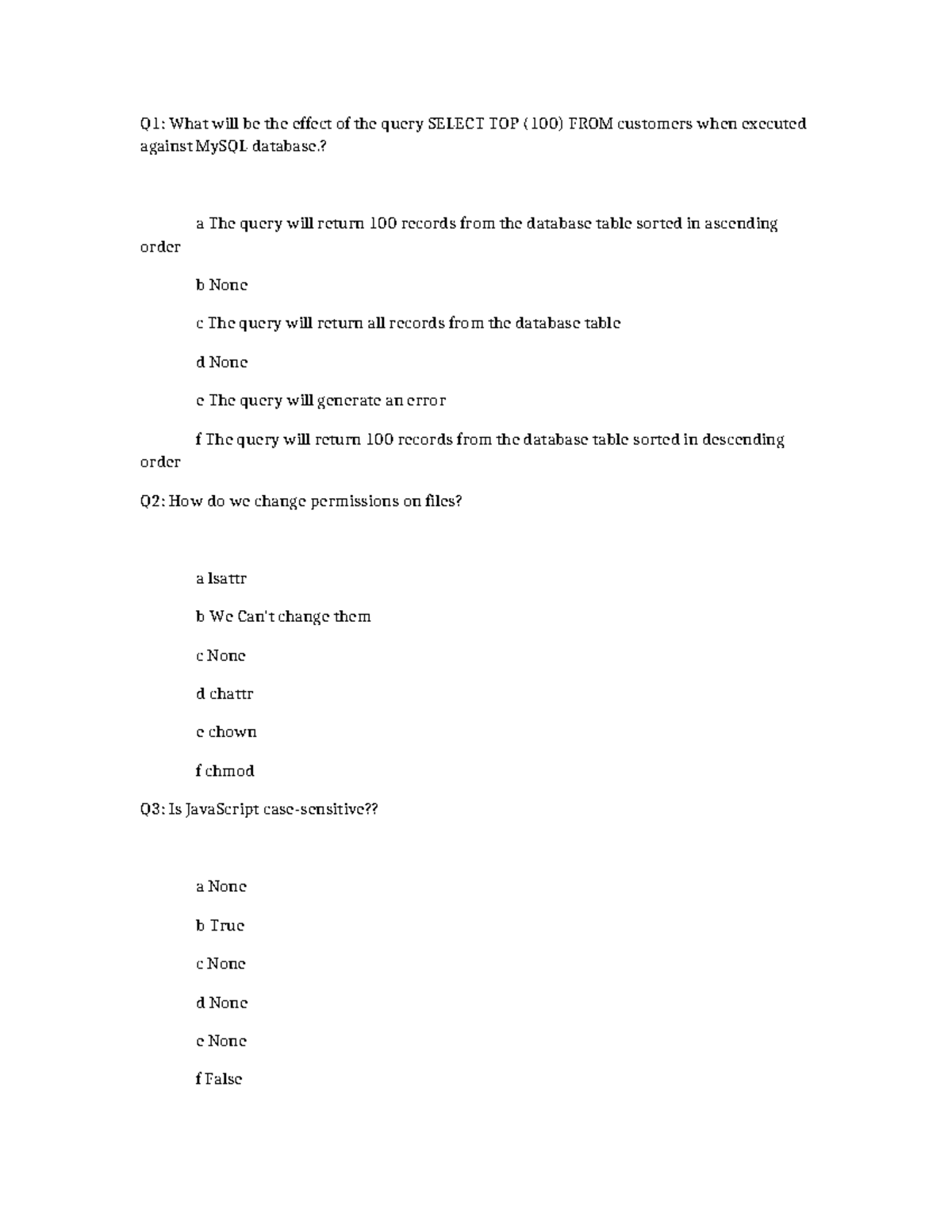 5 Answer Key for GNPP - Q1: What will be the effect of the query SELECT ...