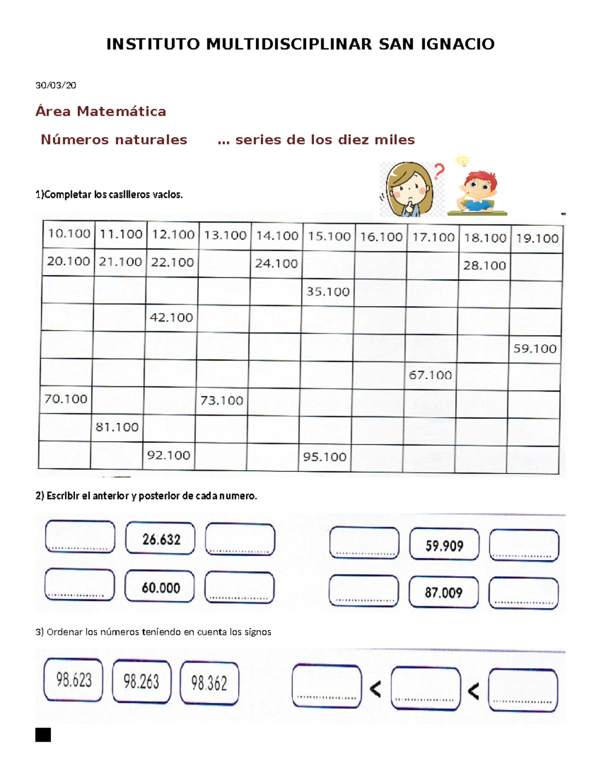 Series de los diez miles - lenguas extranjeras - 30/03/ Área Matemática Números naturales ...