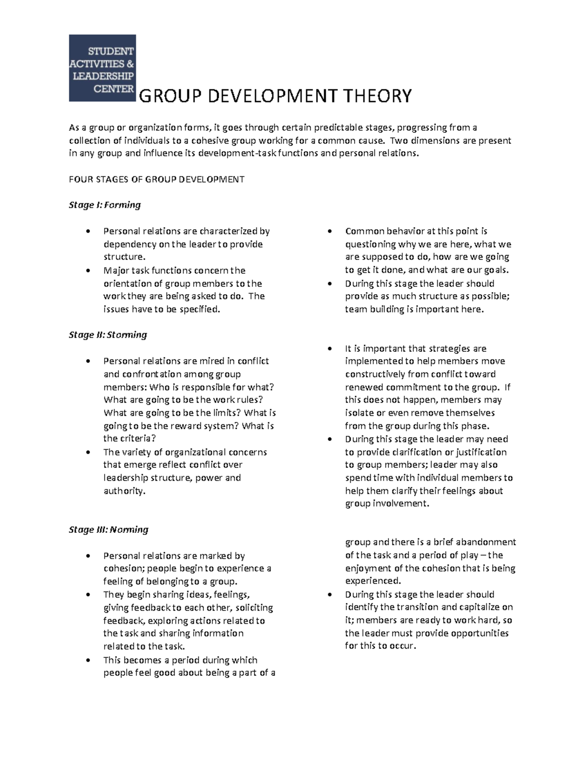 Group Development Theory - GROUP DEVELOPMENT THEORY As a group or ...
