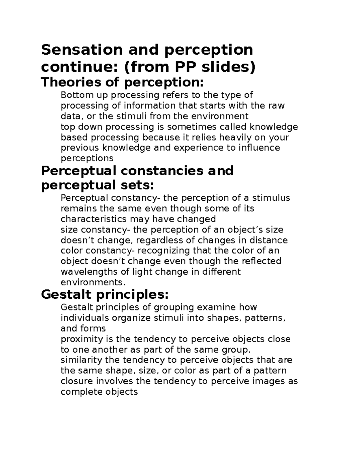 Sensation and perception continue - Sensation and perception continue ...