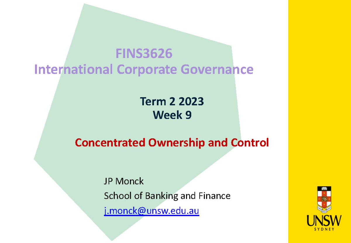 FINS3626 - Week 9 Lecture - FINS International Corporate Governance JP ...