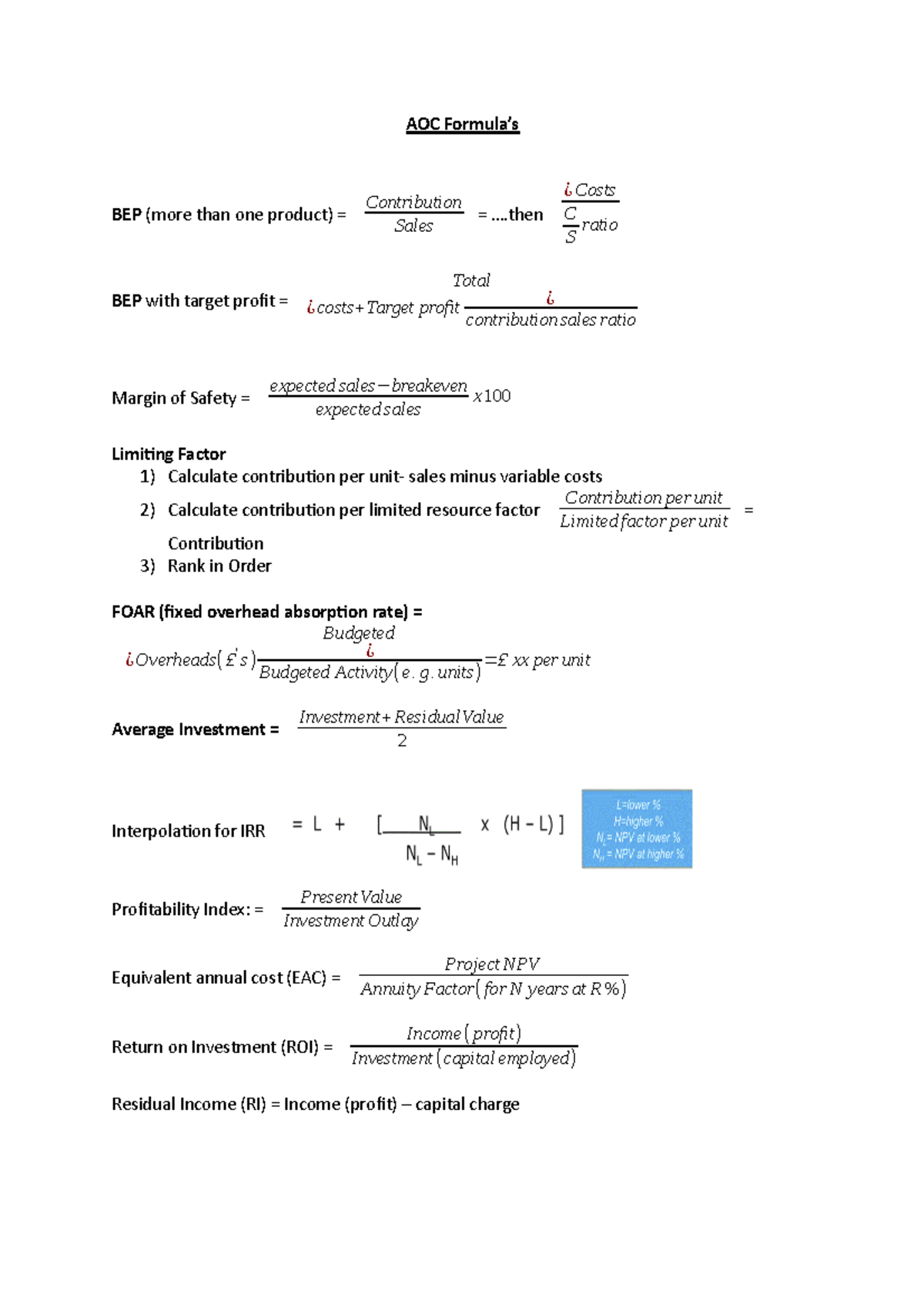 AOC Formula’s - Key Formulas for Accounting in its Organisational ...