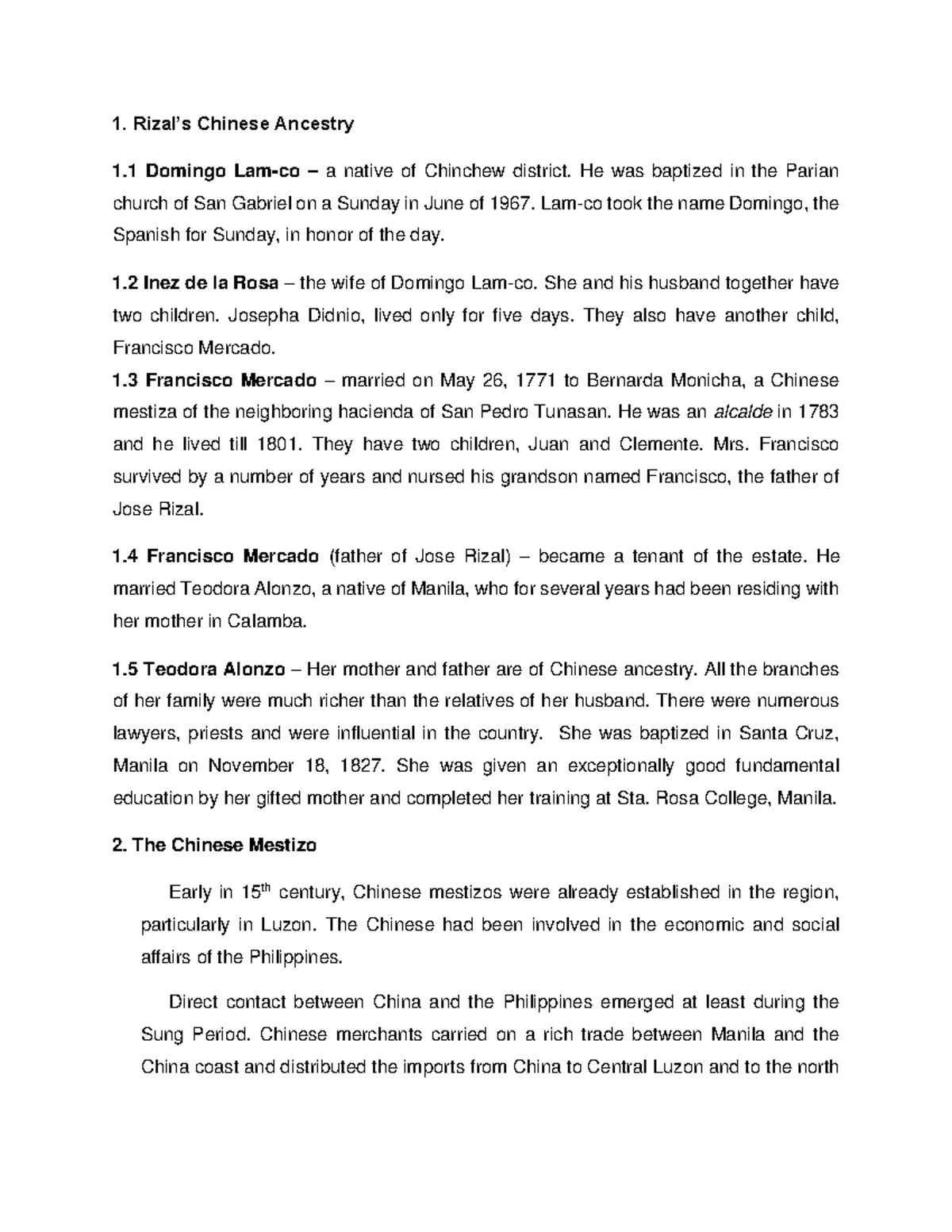 Rizal's Chinese Roots - Rizal’s Chinese Ancestry 1 Domingo Lam-co – a ...