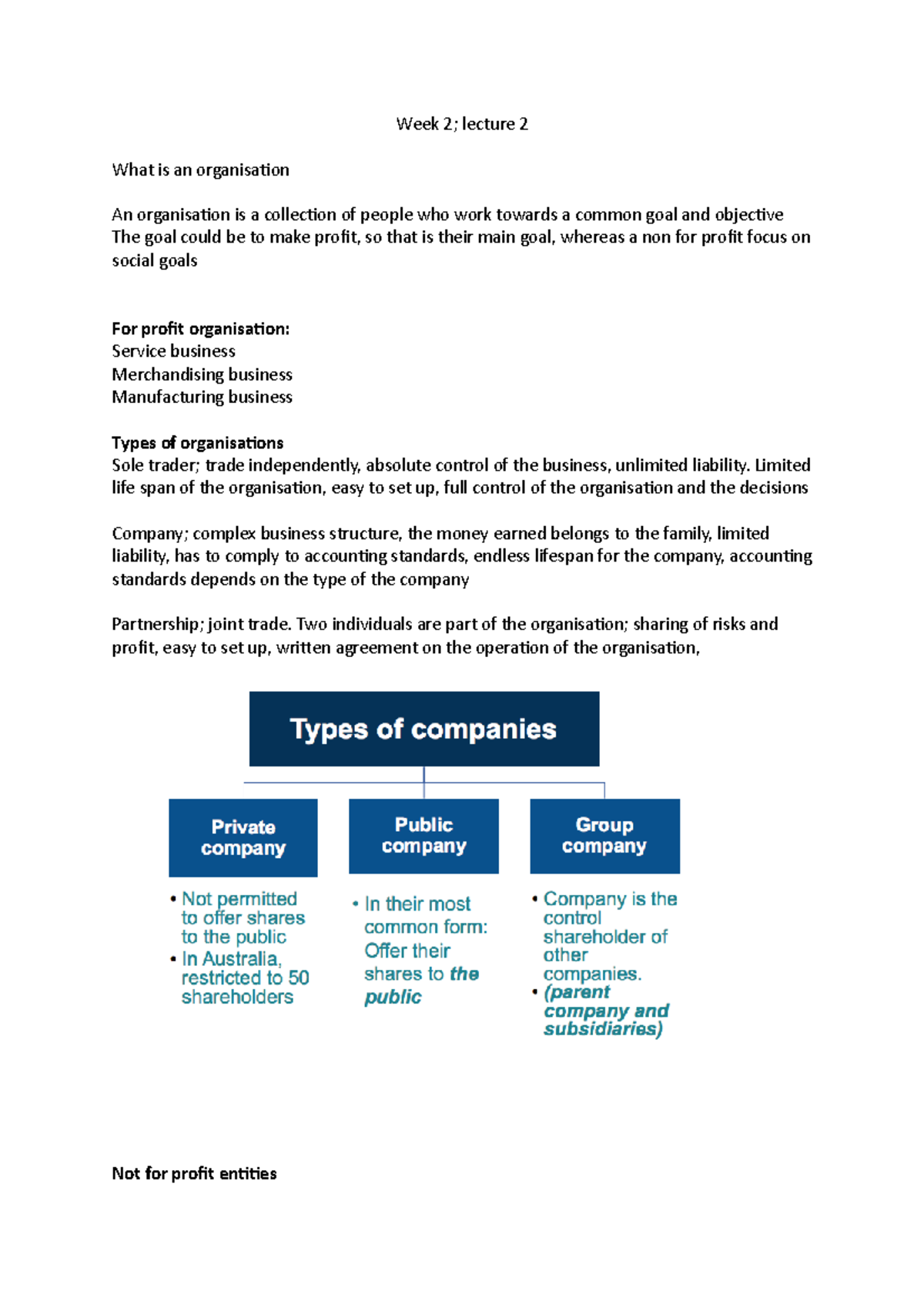 Lecture & tutorial Week 2 - Week 2; lecture 2 What is an organisation ...