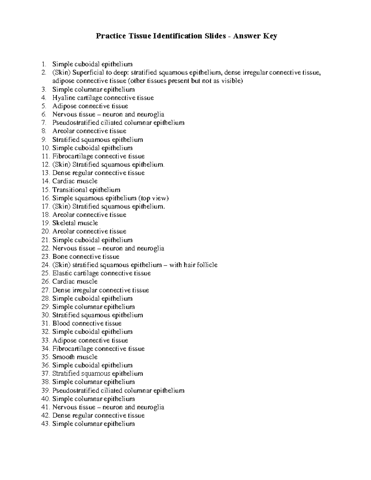 Practice Tissue identification Slides - Key - Practice Tissue ...
