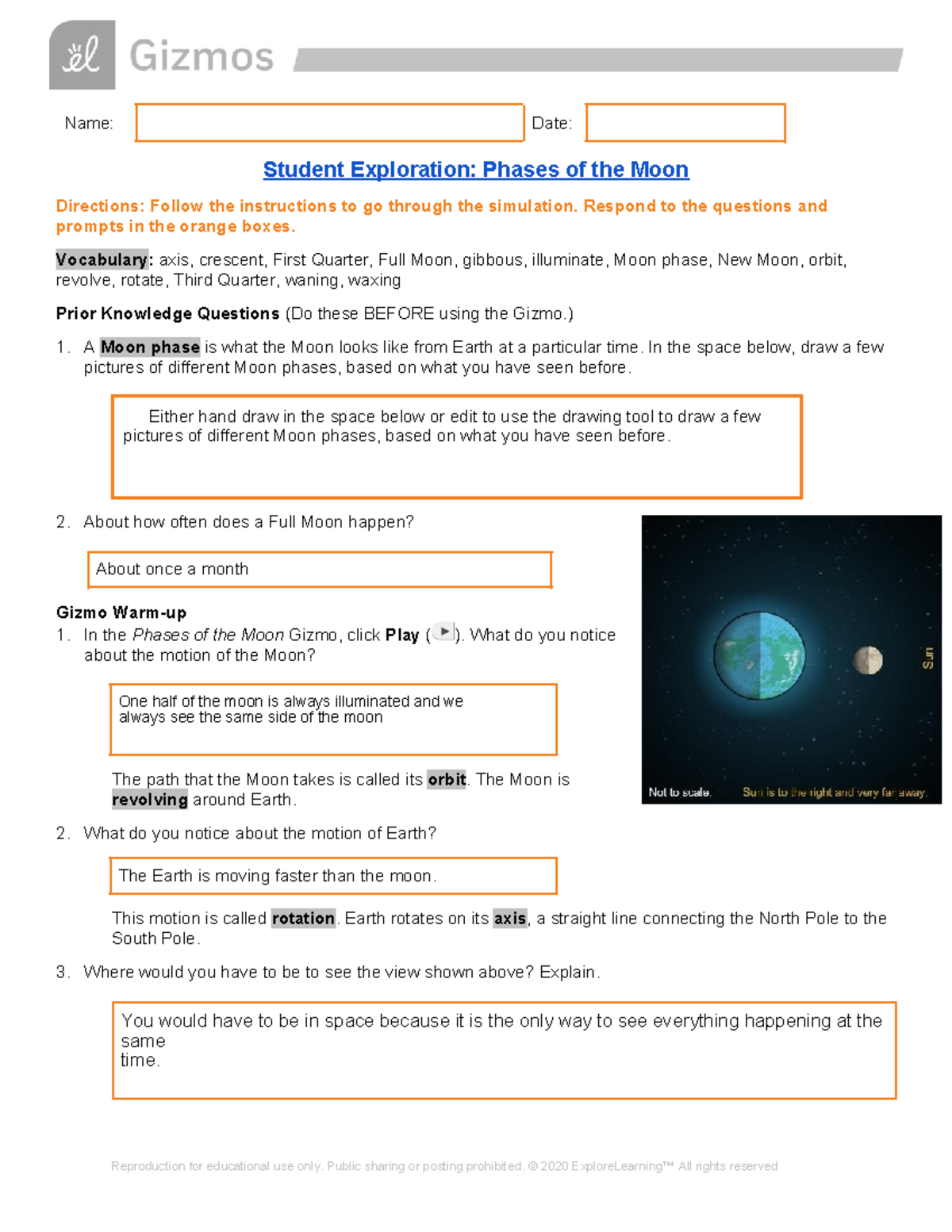 Gizmo Lunar Phases - Name: Date: Student Exploration: Phases of the ...