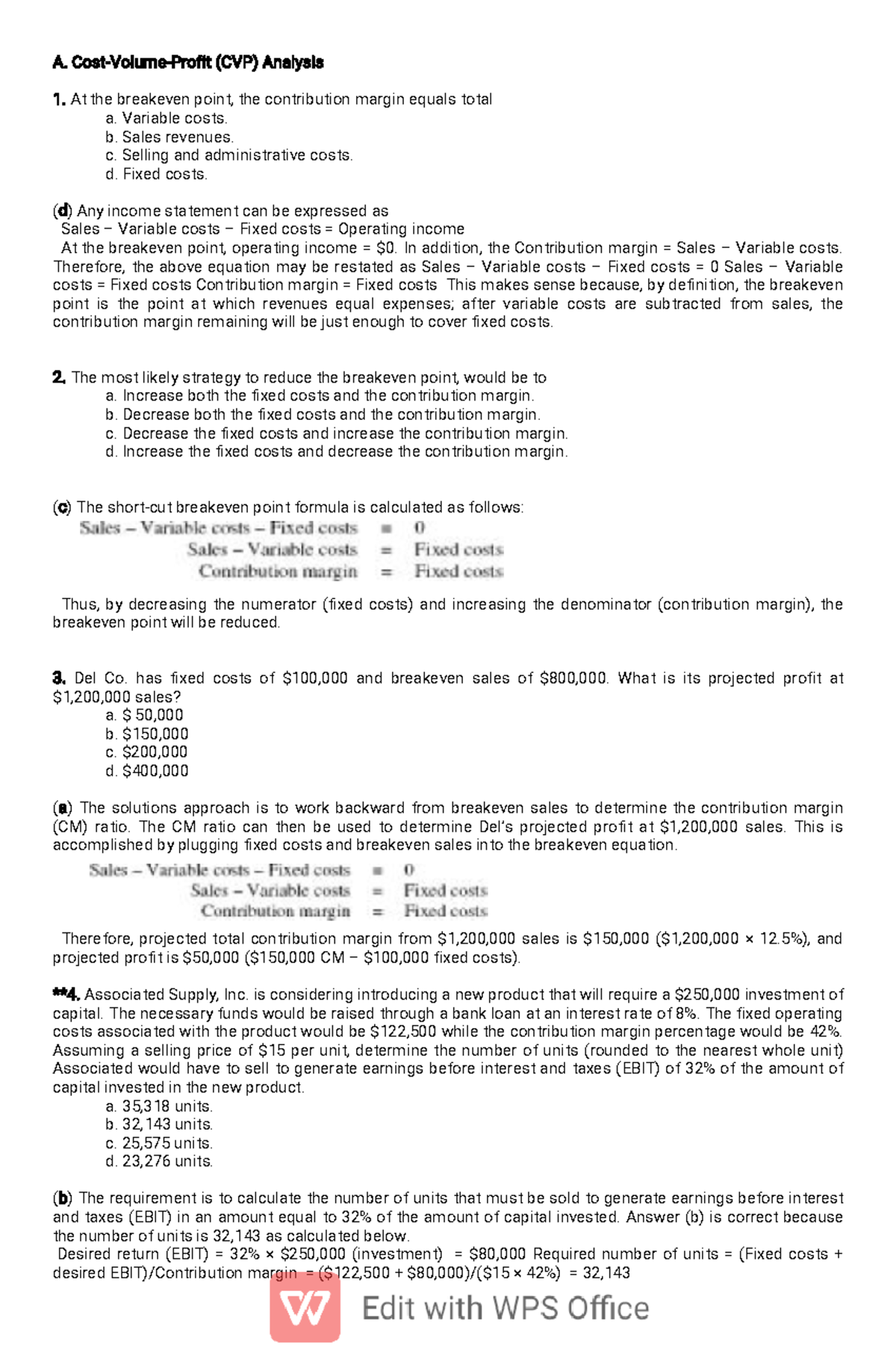 MS-2(cvp) - CVP practice test - A. Cost-Volume-Profit (CVP) Analysis At ...