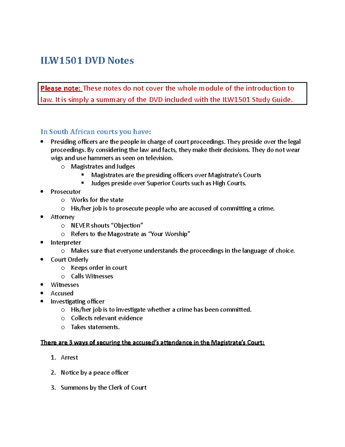 ILW1501-dvd notes - Good practical drafts - ILW1501 DVD Notes Please ...