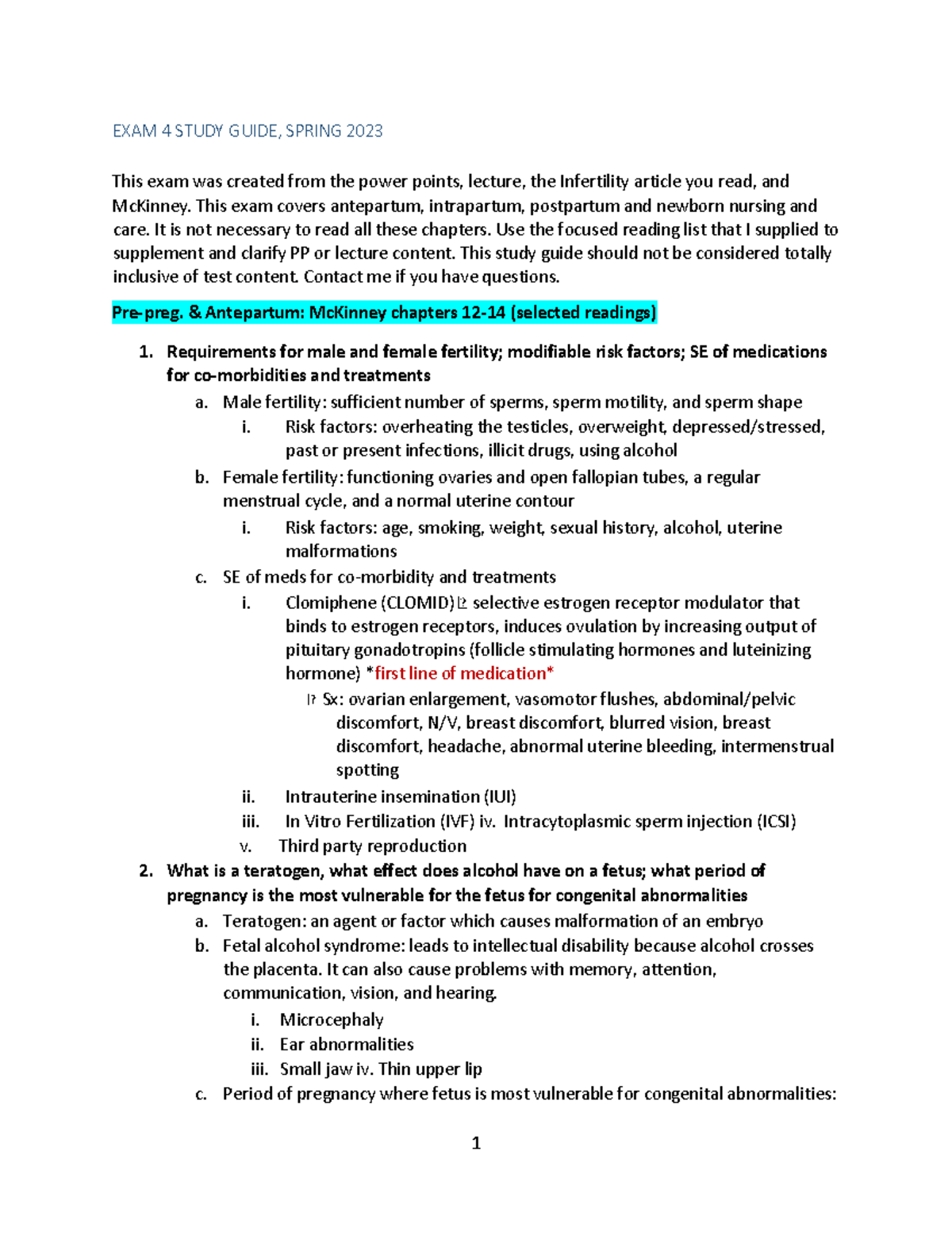 EXAM 4 Study Guide FA19 - EXAM 4 STUDY GUIDE, SPRING 2023 This exam was ...