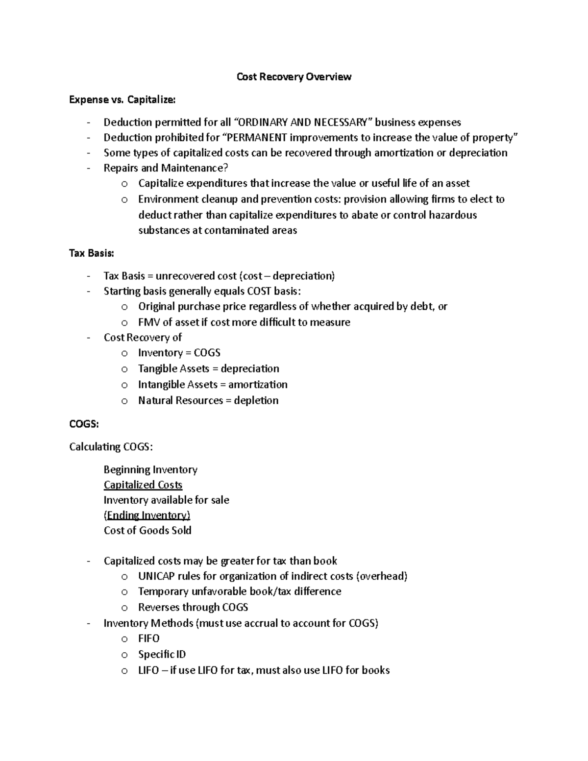 Cost Recovery Overview - Cost Recovery Overview Expense vs. Capitalize ...