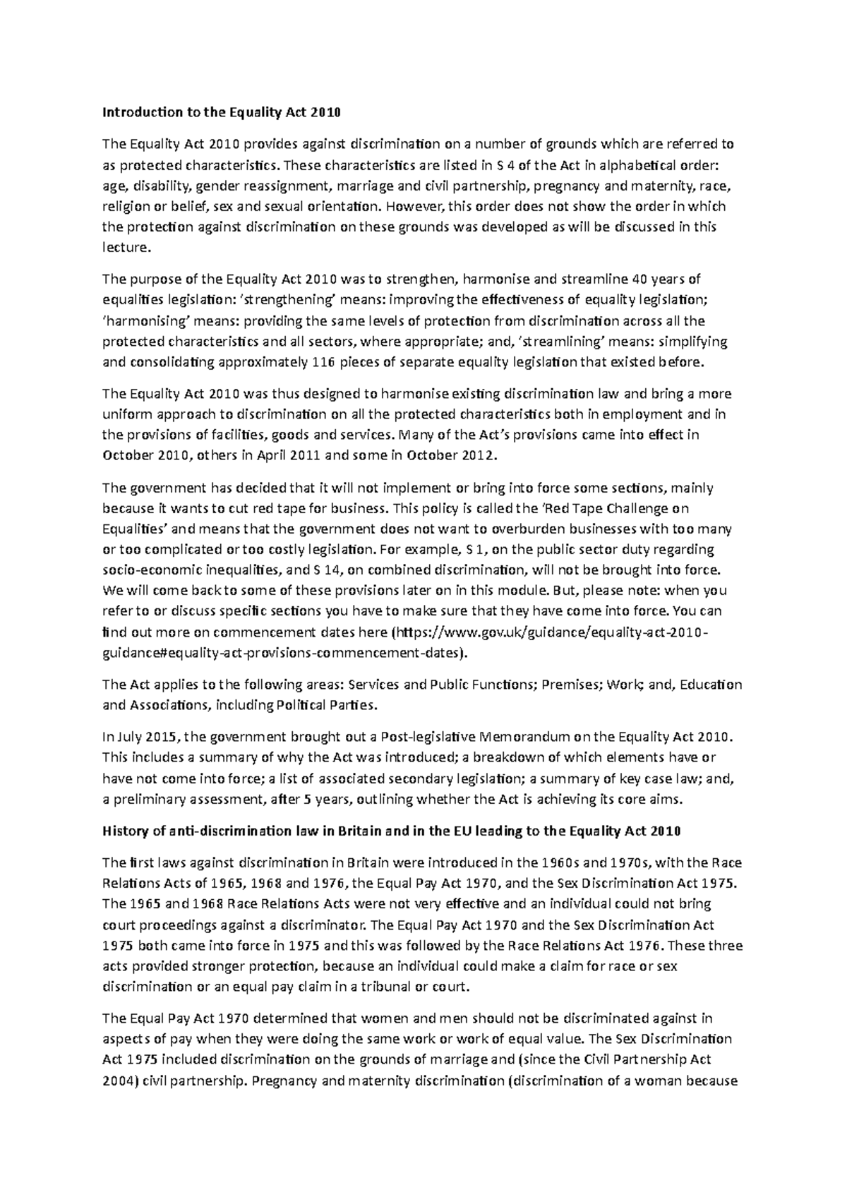 Introduction to the Equality Act 2010 - These characteristics are ...