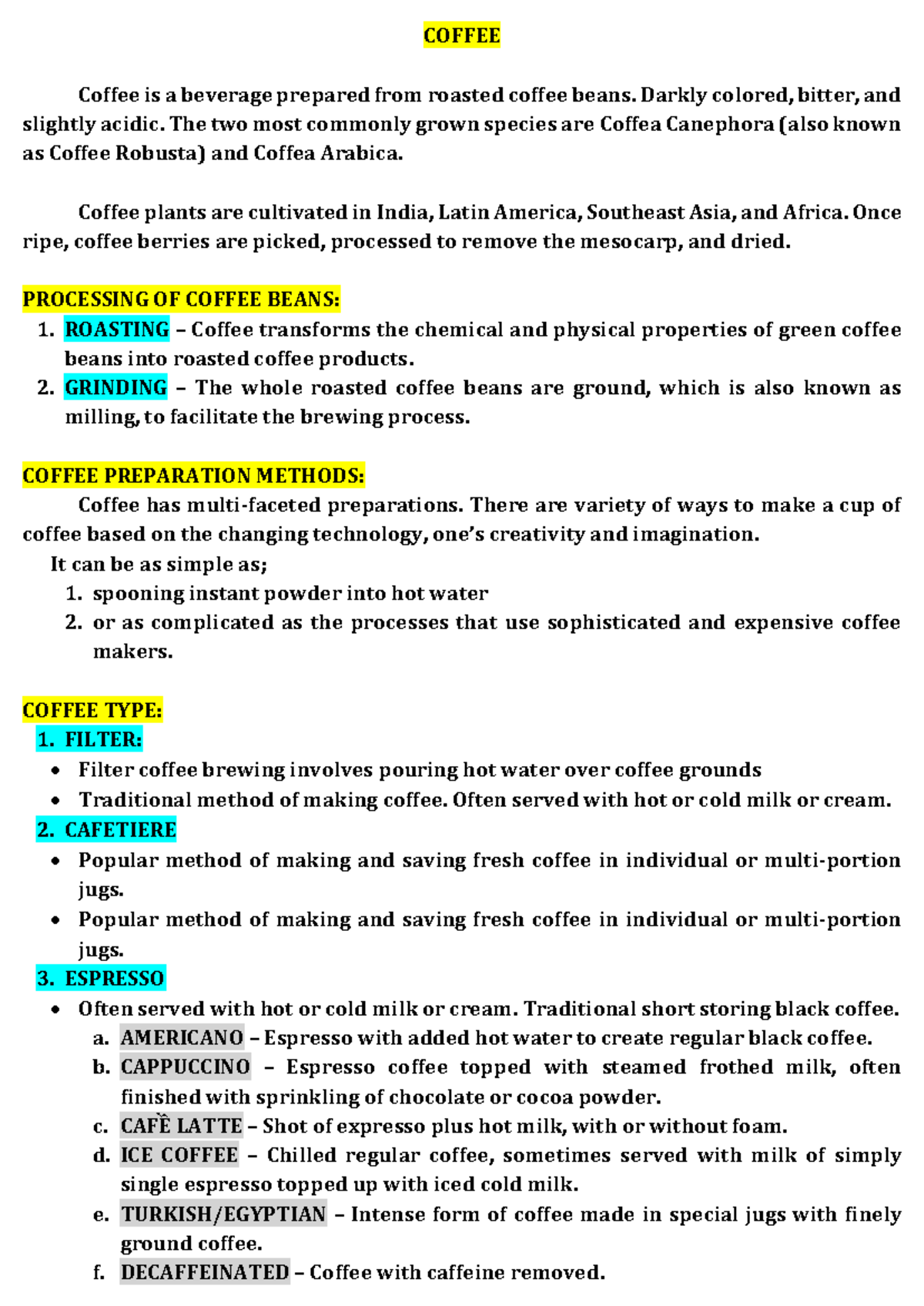 FBS Coffee - COFFEE Coffee is a beverage prepared from roasted coffee ...