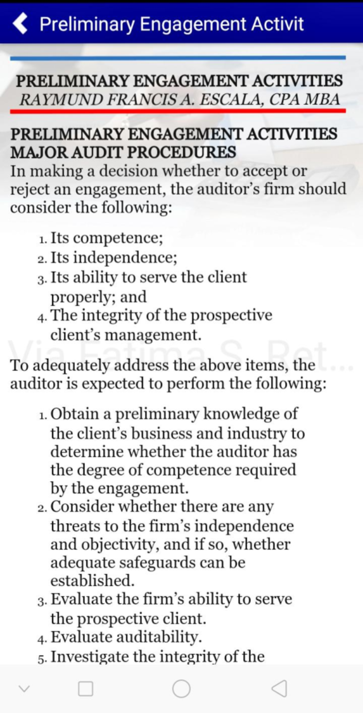 Preliminary Engagement Activity - Integrated Auditing Theory Part 1 ...