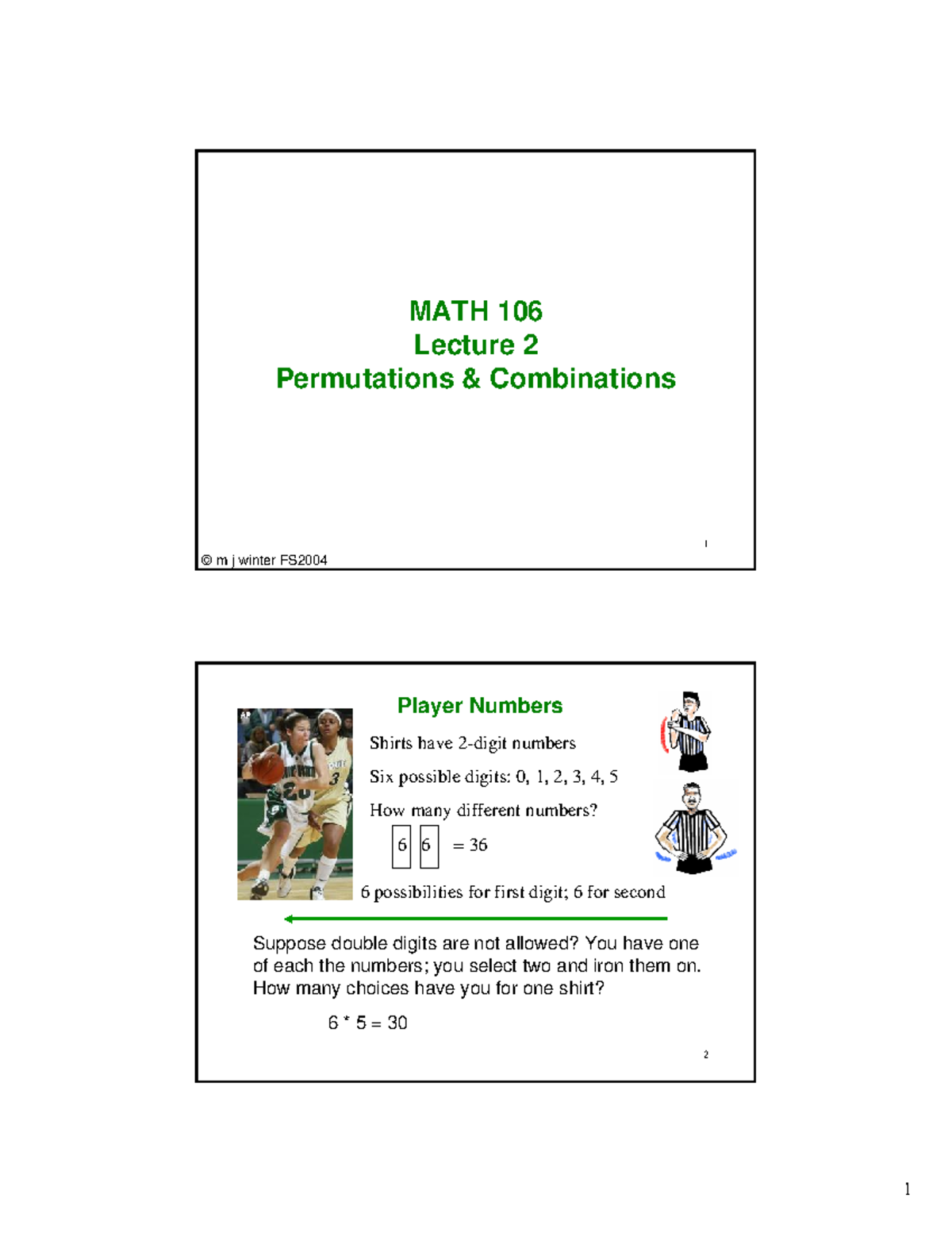 Permutation Math 1 Math 106 Lecture 2 Permutations And Combinations