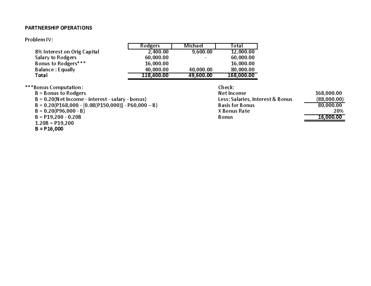 04 Problems-Partnership-Dissolution (part 2 - PARTNERSHIP OPERATIONS Problem IV: Rodgers Michael ...