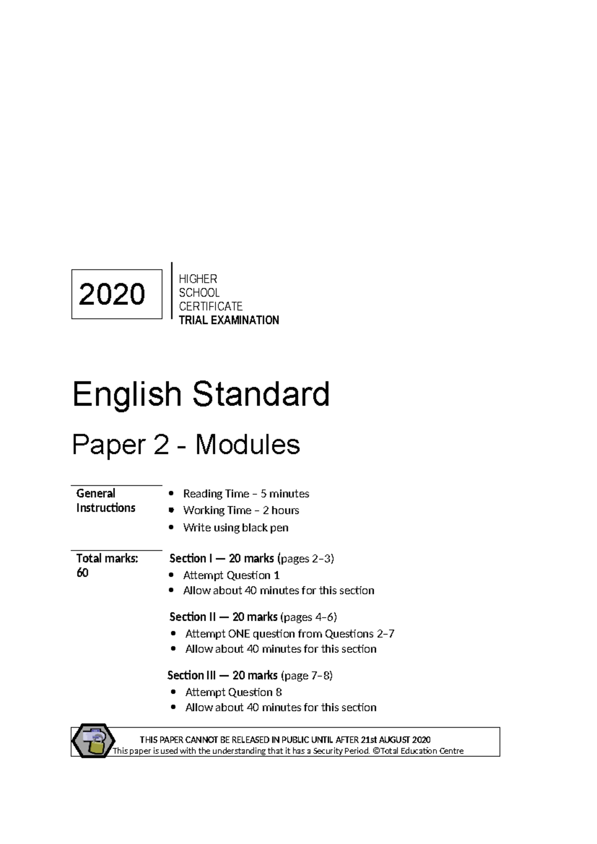 2020English Stdhscpaper 2Modules - English Standard Paper 2 - Modules ...