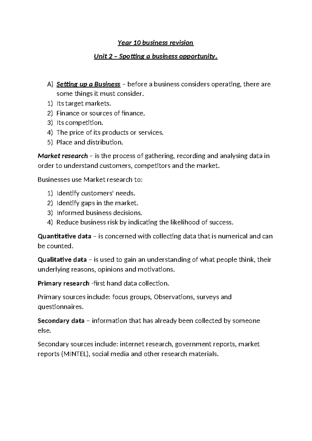 Year 10 Unit 2 revision - ASDAAADADAD - Year 10 business revision Unit ...